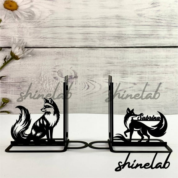 Shinelab Foxes Metal Bookends Fox Name Bookend Gift, Animal Bookshelf ...