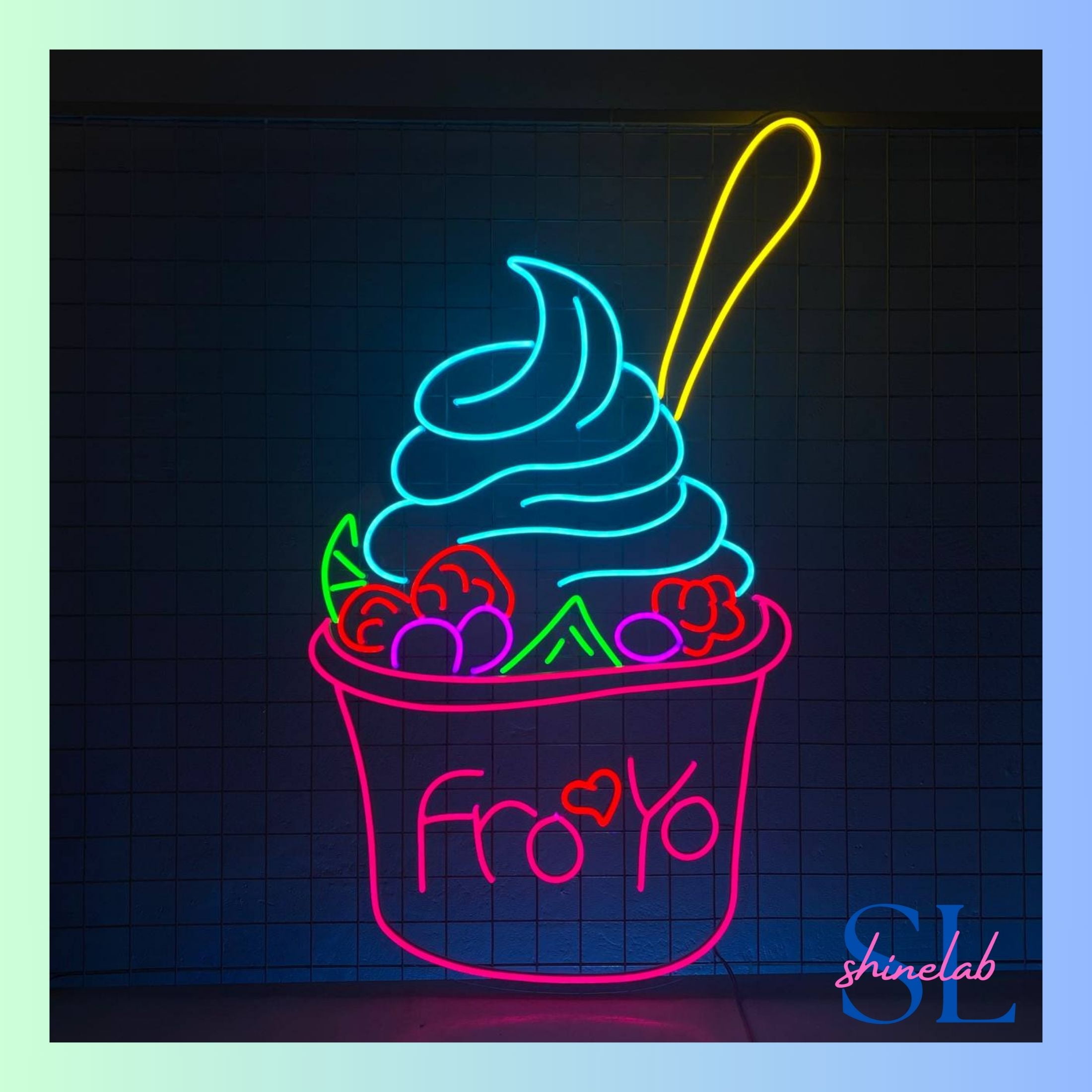 Shinelab Frozen Fruit Yogurt Neon Sign, Frozen Yogurt Wall Art, Ice ...