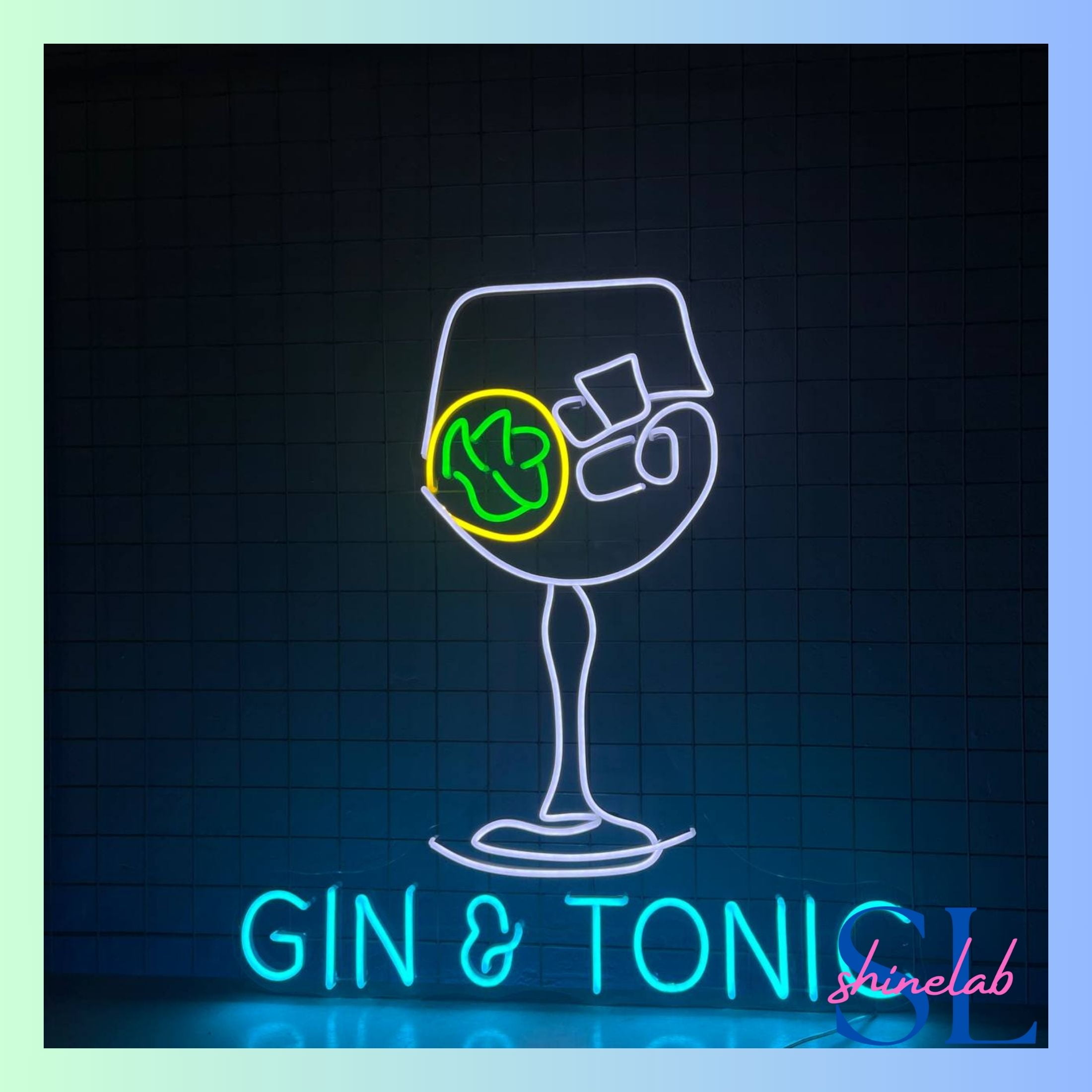 Shinelab Gin & Tonic Neon Sign, Cocktails Wall Art Light, Cocktail Bar ...