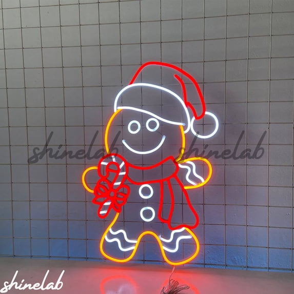 Shinelab Gingerbread Neon Sign, Cute Christmas Cookie LED Light ...