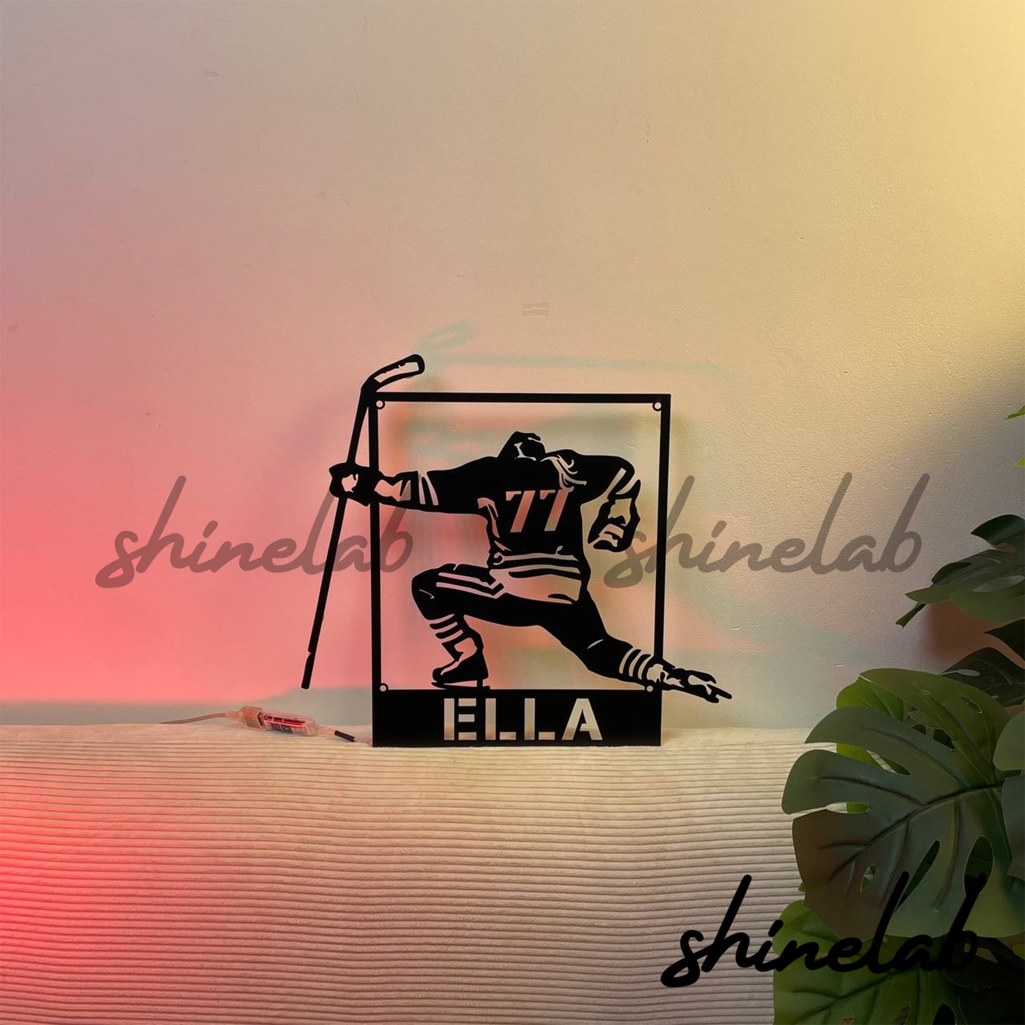 Shinelab Girl Hockey LED Wall Art, Custom Name Hockey Player Metal Sign ...