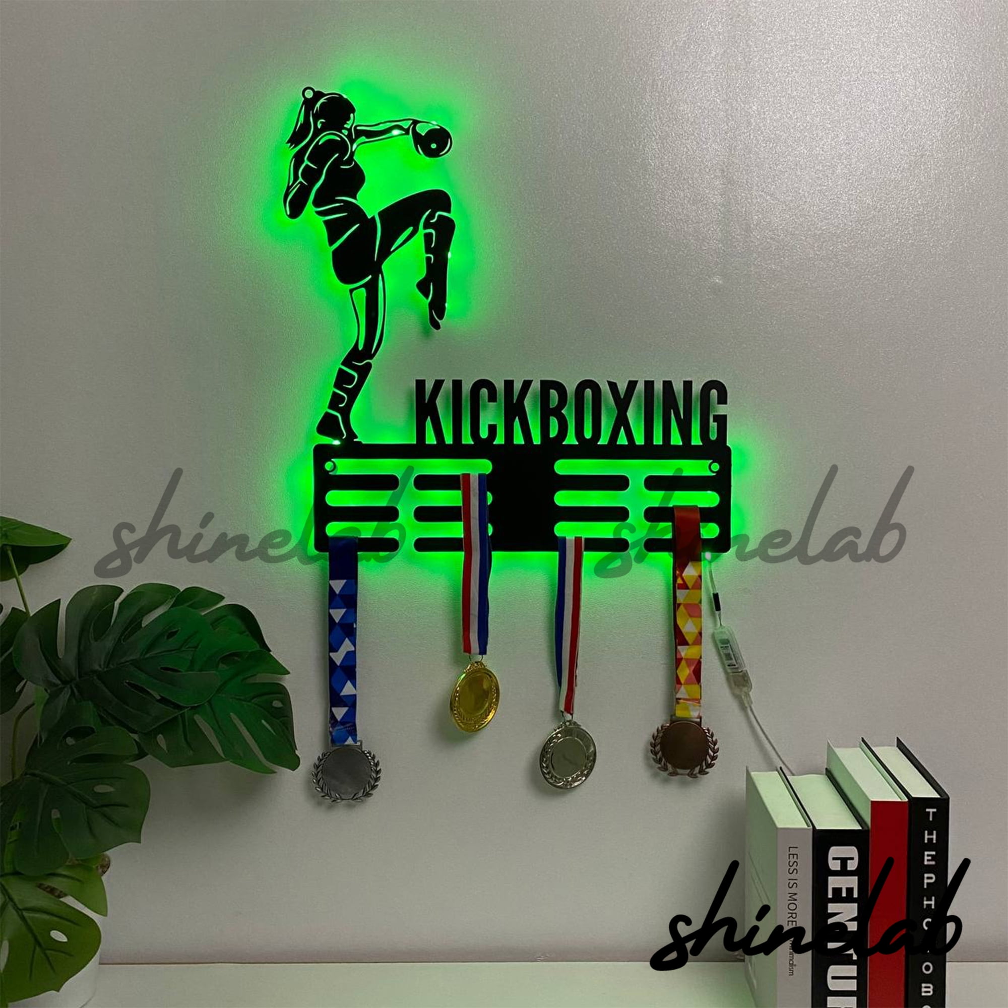 Shinelab Girl Kickboxing Medal Hanger, Sport LED Light Wall Decor Metal ...