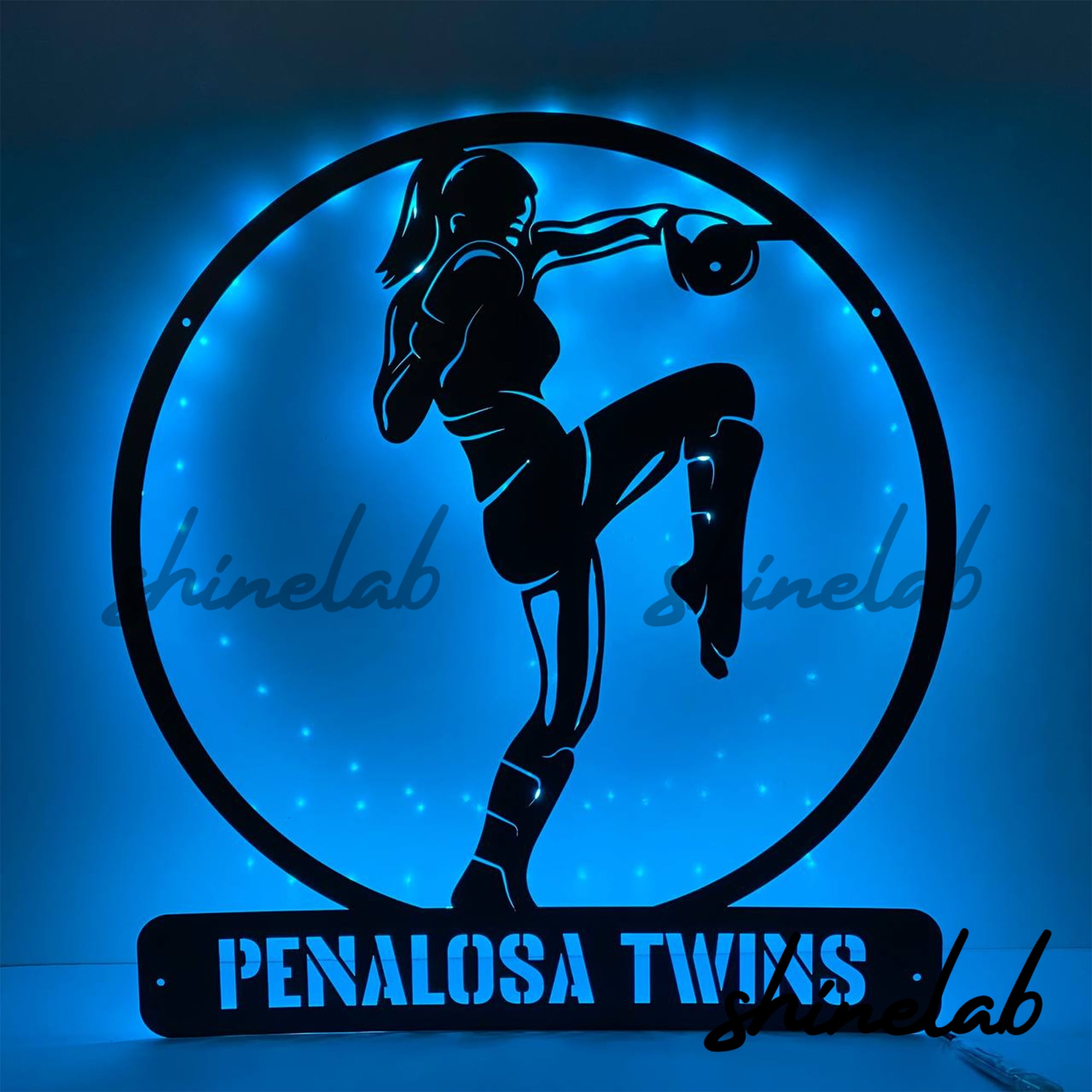 Shinelab Girl Kickboxing Metal Sign LED Wall Art, Custom Kickboxer Wall ...