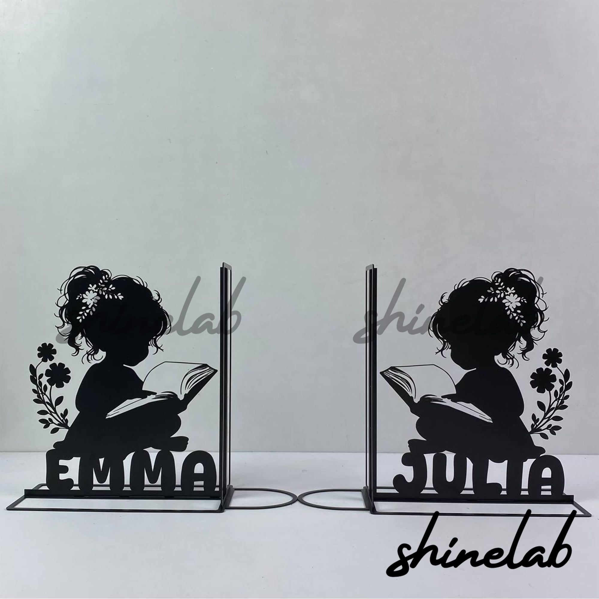 Shinelab Girl Reading Book Bookends Custom Book Reader Name Bookend ...