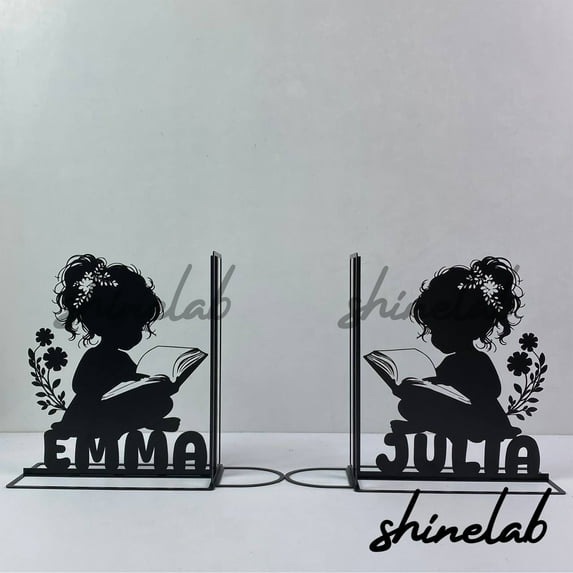 Shinelab Girl Reading Book Bookends Custom Book Reader Name Bookend ...