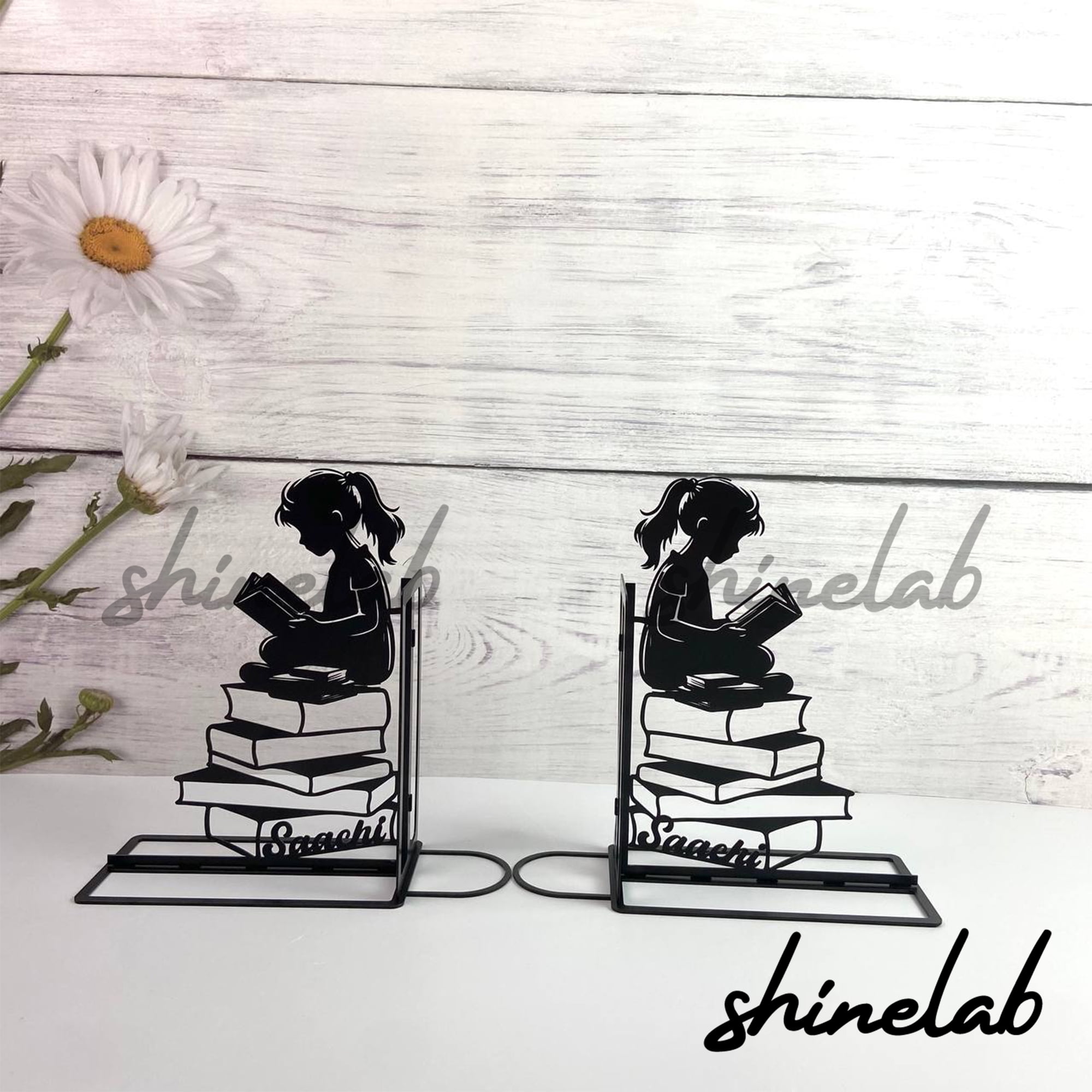 Shinelab Girl Reading Book Metal Bookends Kids Name Bookend Gift ...