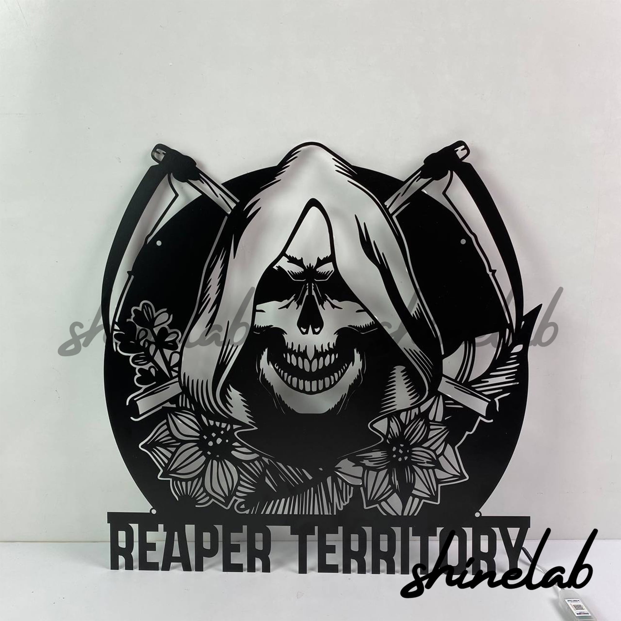 Shinelab Grim Reaper Metal Sign LED Wall Art, Custom Skeleton Decor ...