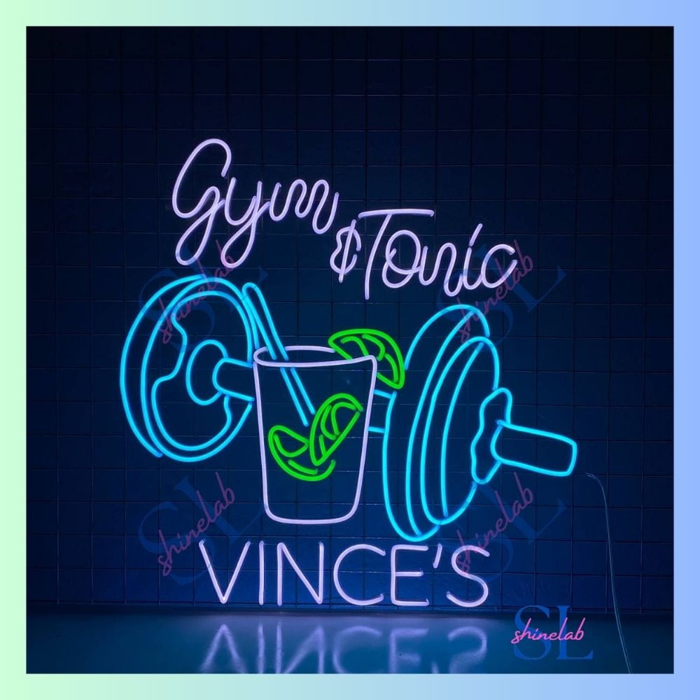 Shinelab Gym And Tonic Neon Sign, Dumbbell Neon Light, Barbell Led Sign ...