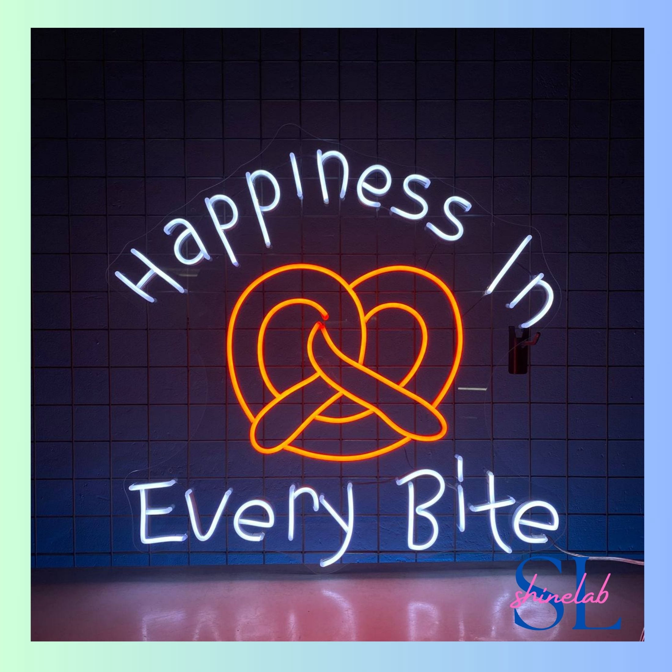 Shinelab Happiness In Every Bite Neon Sign, Pretzel Wall Art, Cake ...