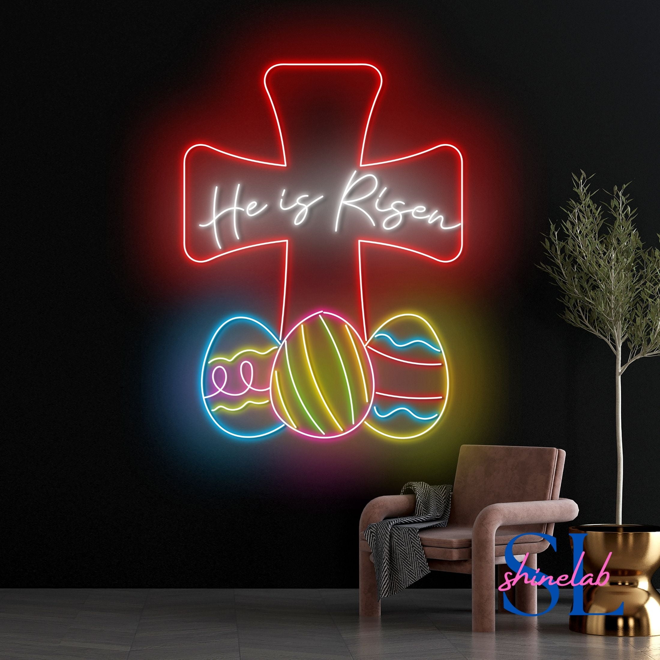 Shinelab He Is Risen Neon Sign, Happy Easter Cross Led Sign, Happy ...