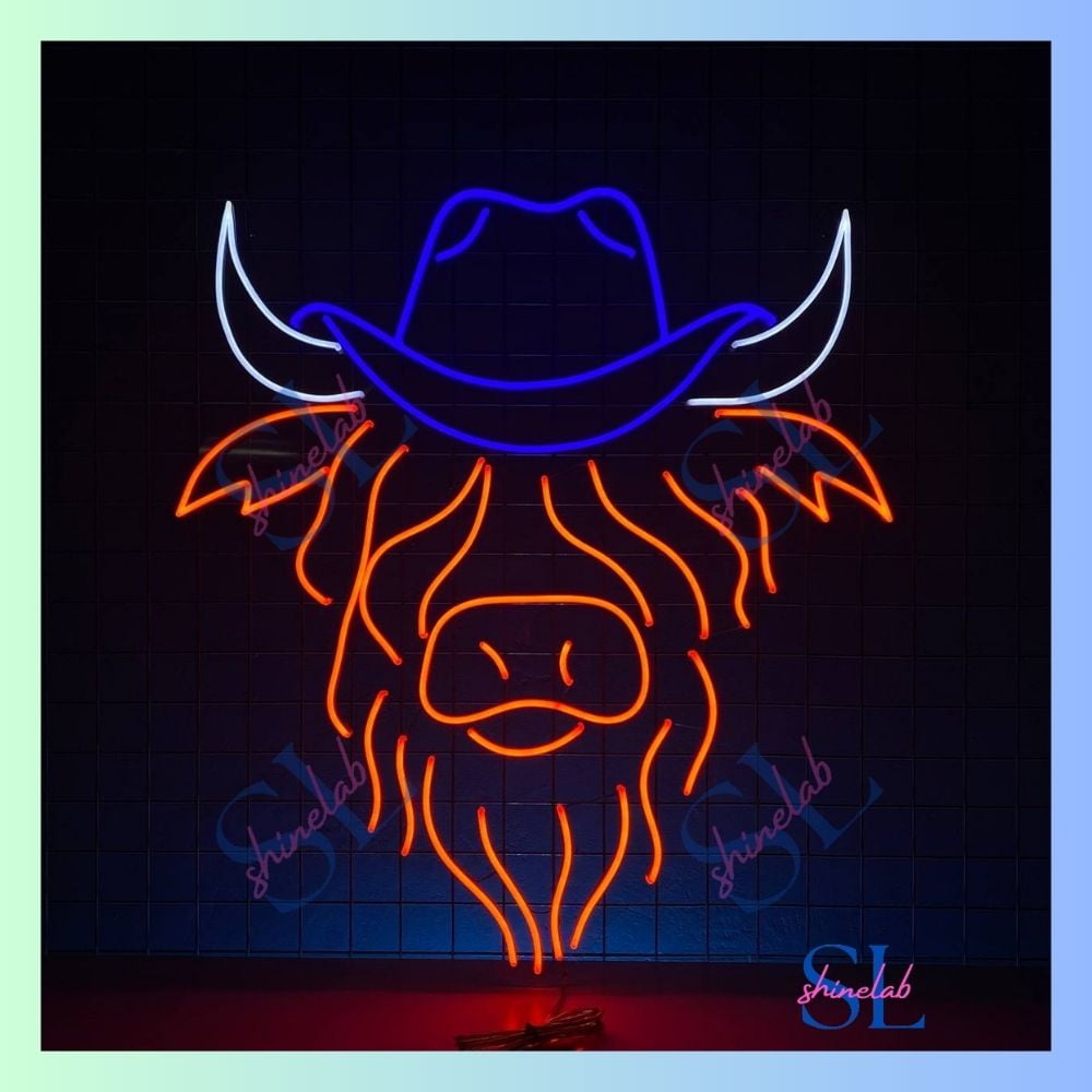 Shinelab Highland Cow Cowboy Neon Sign, Highland Cow Head Led Sign ...