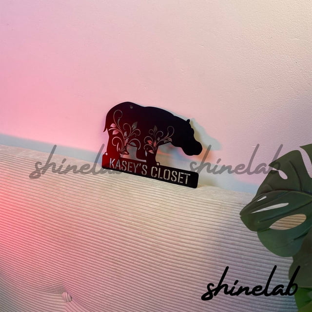 Shinelab Hippo Metal Sign LED Wall Art, Custom Hippopotamus Wildlife ...