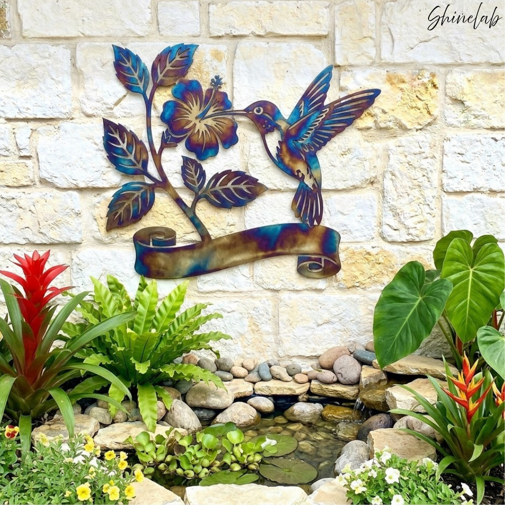 Shinelab Hummingbird Metal Wall Art, Fire Roasted Bird Sign, Botanical ...