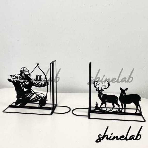 Shinelab Hunting Deer Metal Bookends Custom Hunter Name Bookend Gift ...