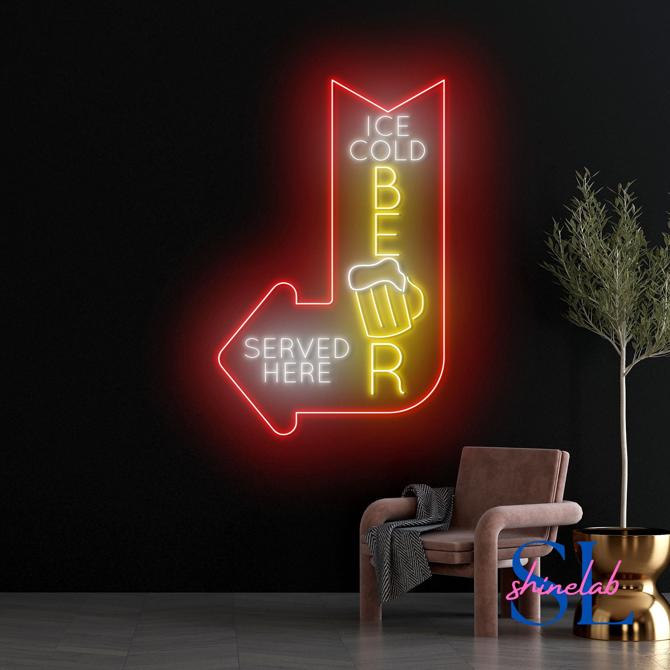 Shinelab Ice Cold Beer Arrow Neon Sign, Ice Cold Beer Bar Wall Decor ...