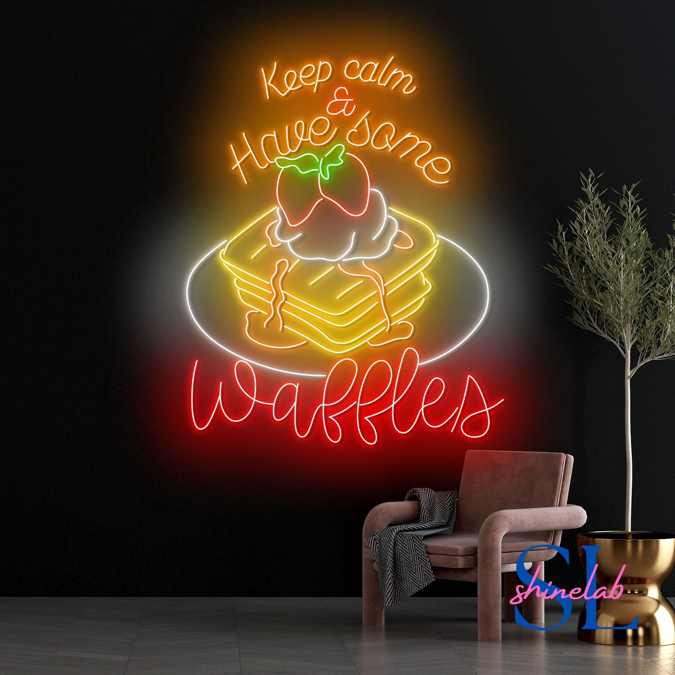 Shinelab Keep Calm And Have Some Waffles Neon Sign, Waffle Cake Led ...