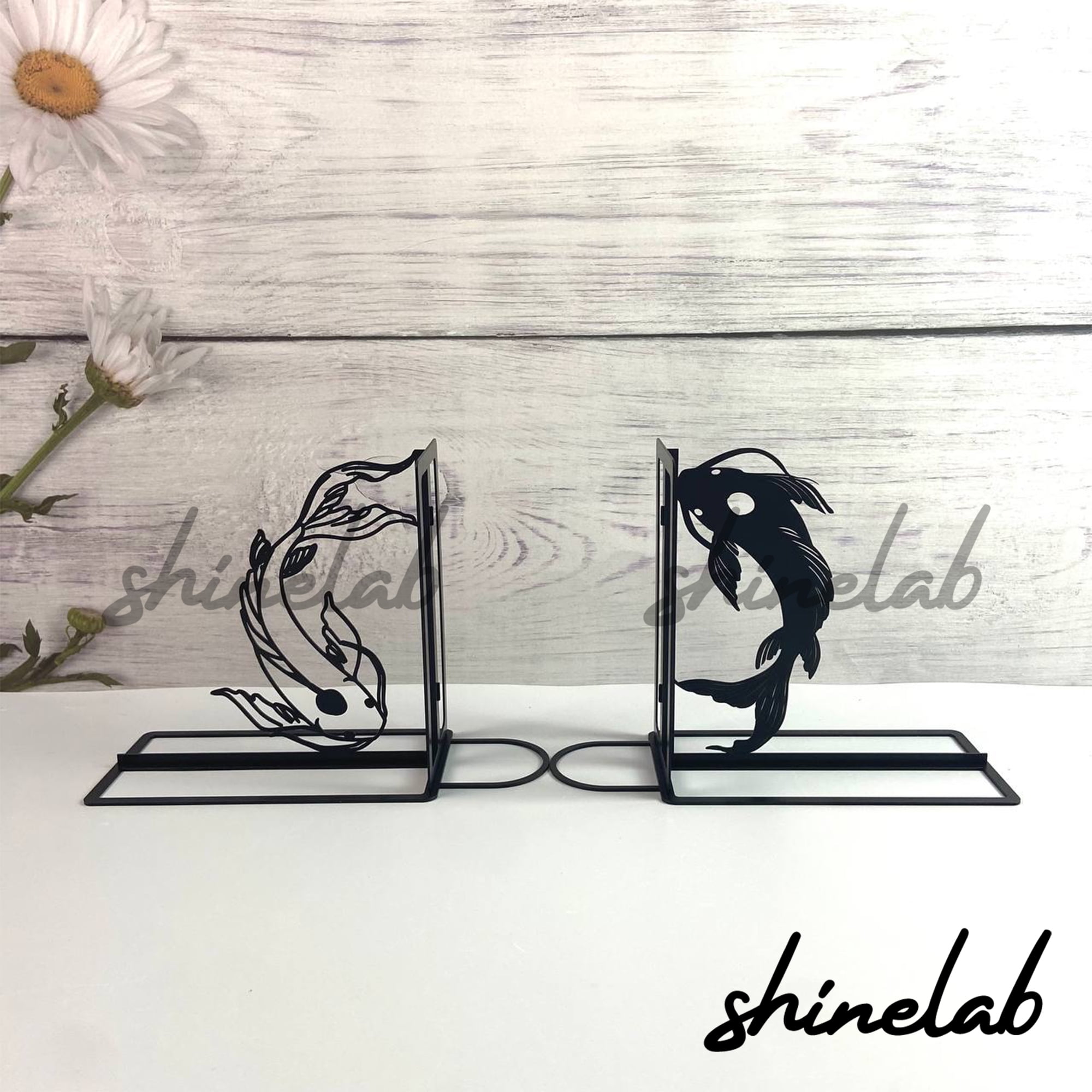 Shinelab Koi Fish Metal Bookends Decorative Koi Fish Name Bookend Gift ...