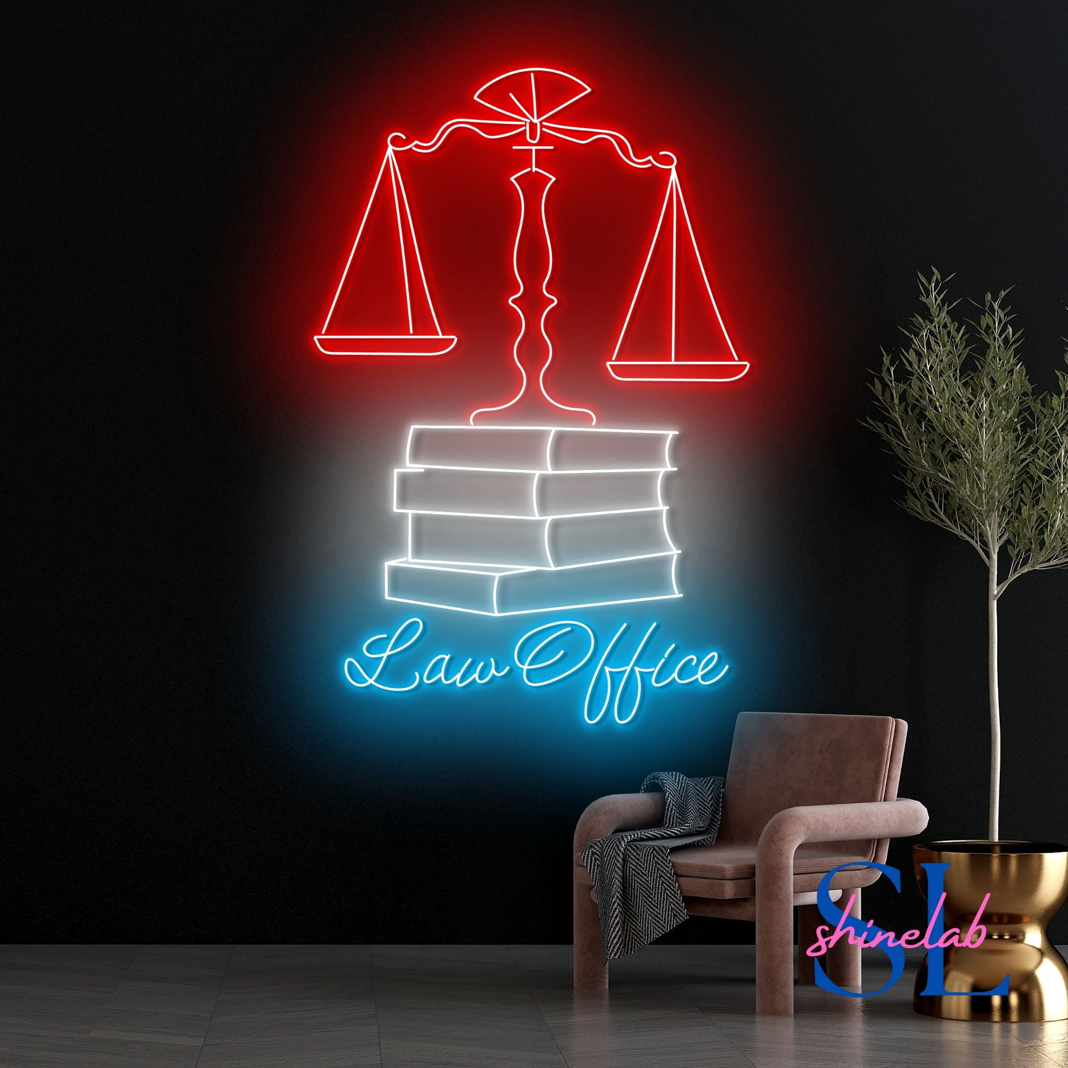 Shinelab Law Office Neon Sign, Lawyer Led Sign, Justice Scales Led ...