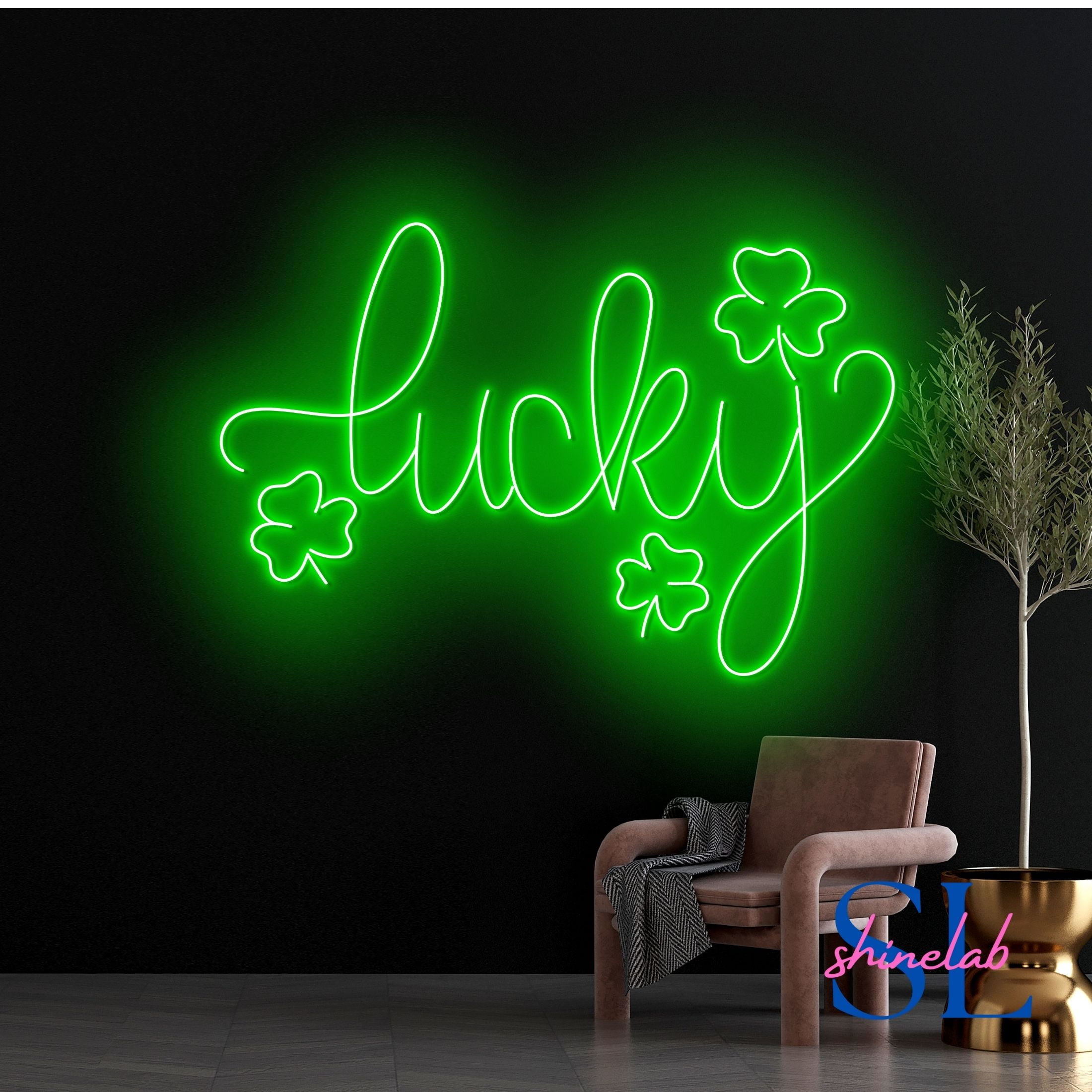Shinelab Lucky Shamrock Neon Sign, Happy St. Patrick's day Led Sign ...