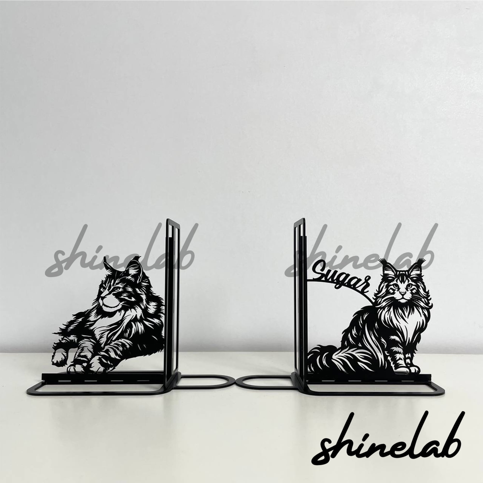 Shinelab Maine Coon Cat Metal Bookends Custom Cat Pet Name Bookend Gift ...