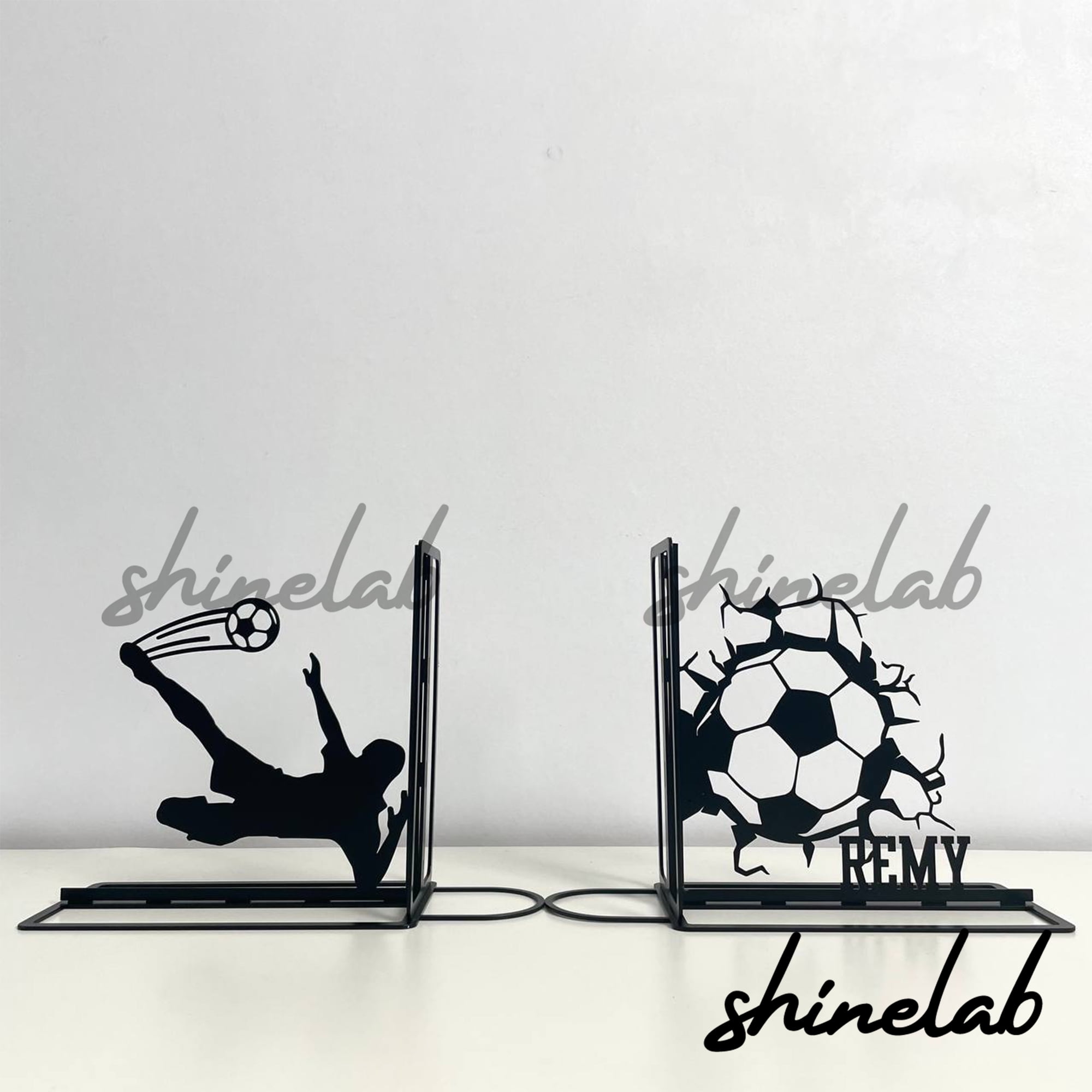 Shinelab Man Soccer Metal Bookends Custom Football Player Name Bookend ...