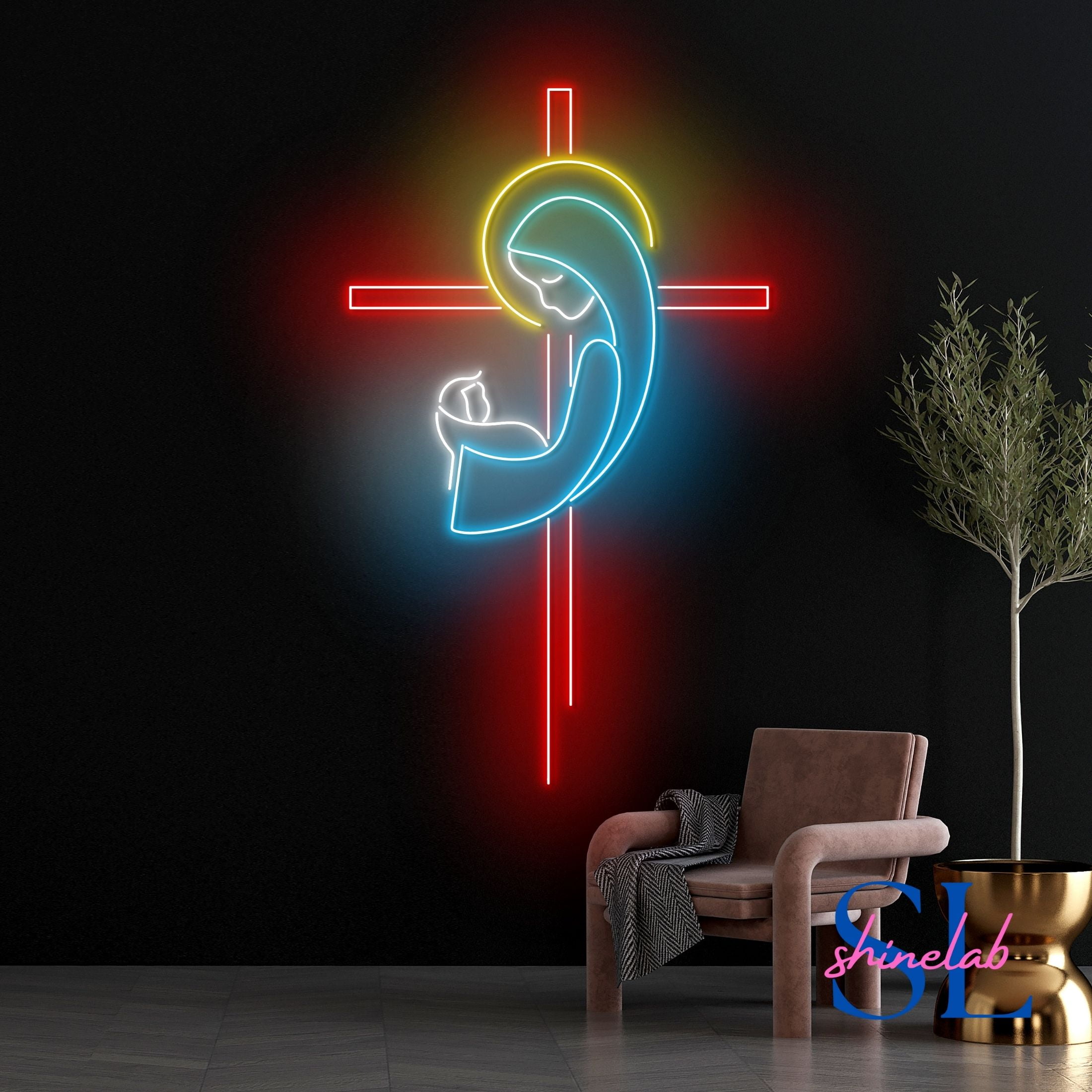 Shinelab Maria & Jesus Neon Sign, Virgin Mary with Baby Led Sign ...