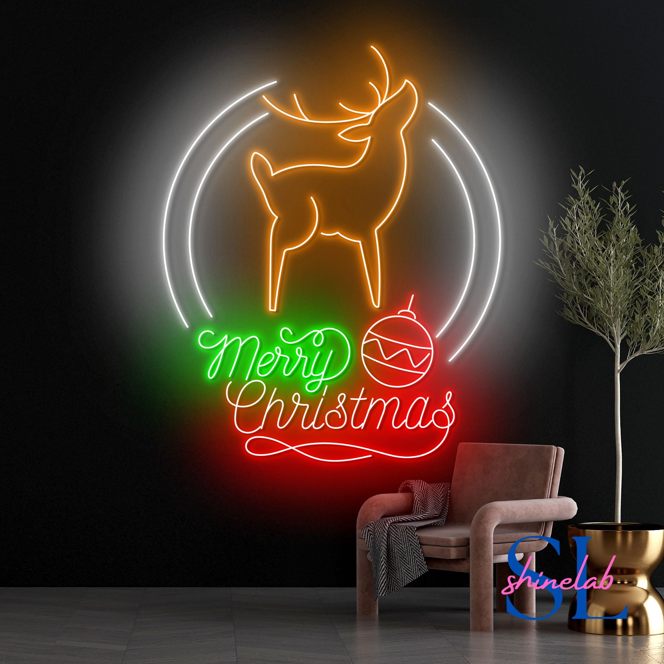 Shinelab Merry Christmas Neon Sign, Christmas Deer Led Sign, Reindeer ...