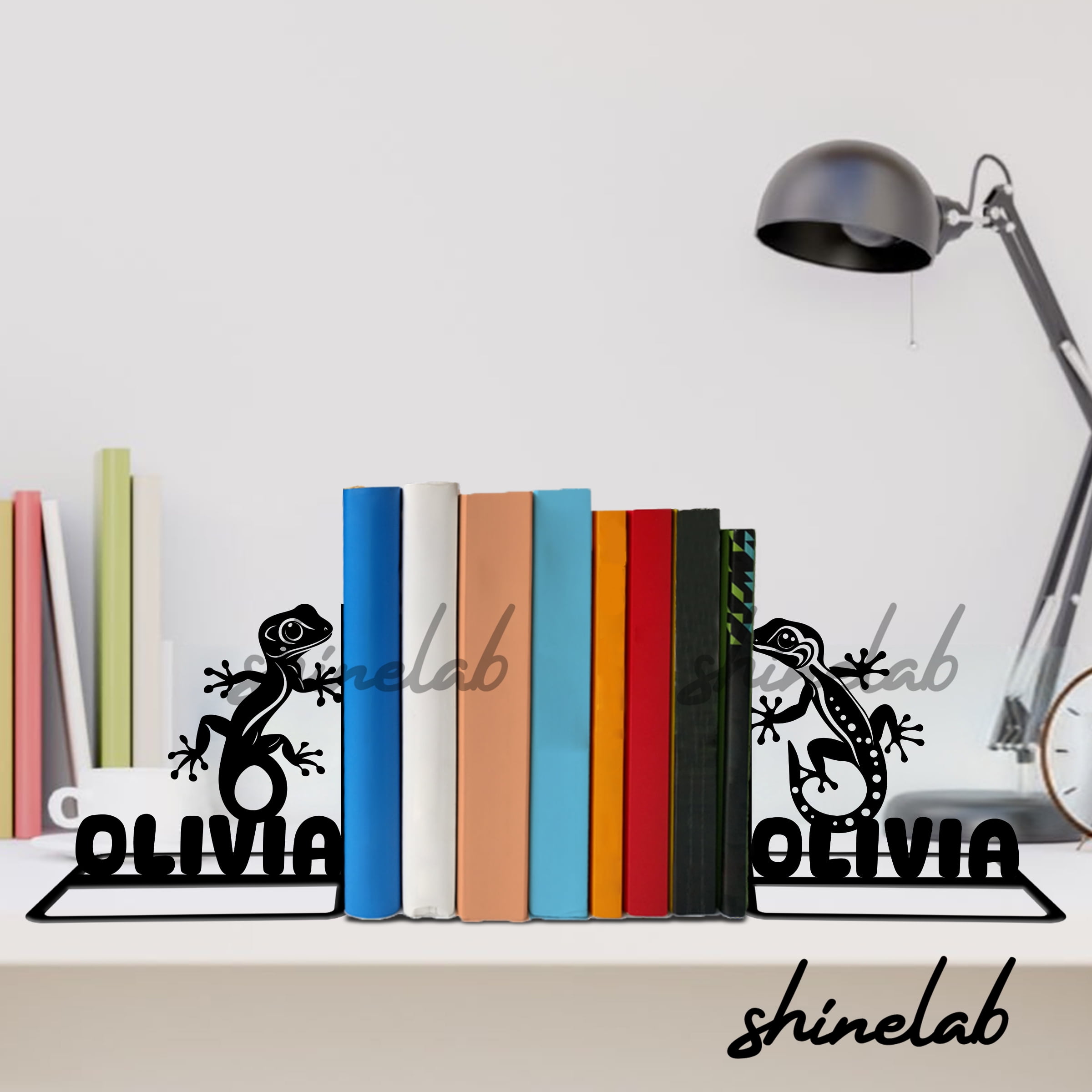 Shinelab Mi Gecko Metal Bookends, Farmhouse Bookshelf Decor, Cute Book ...