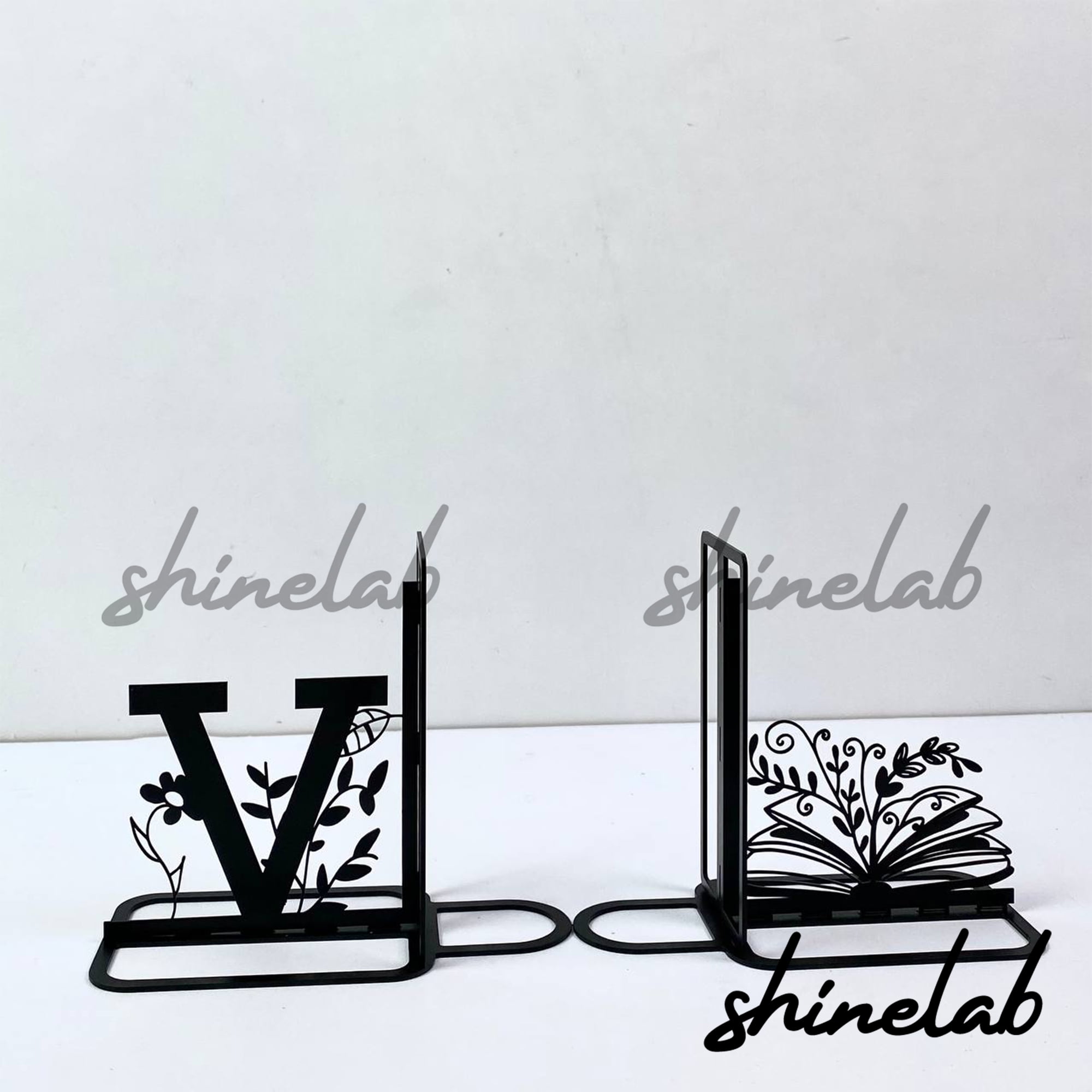 Shinelab Monogram Book Flower Metal Bookends Custom Name Bookend Gift ...
