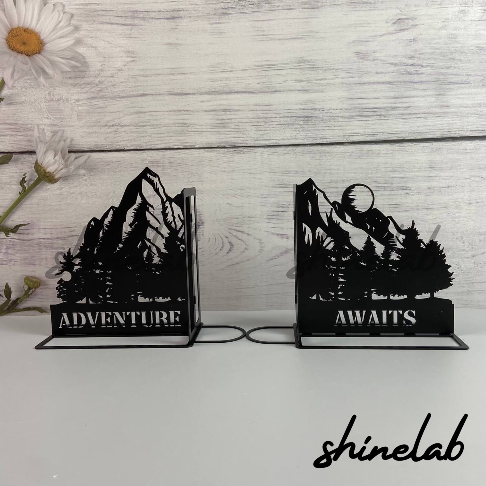 Shinelab Mountain Metal Bookends Custom Name Bookend Gift, Wild Forest ...