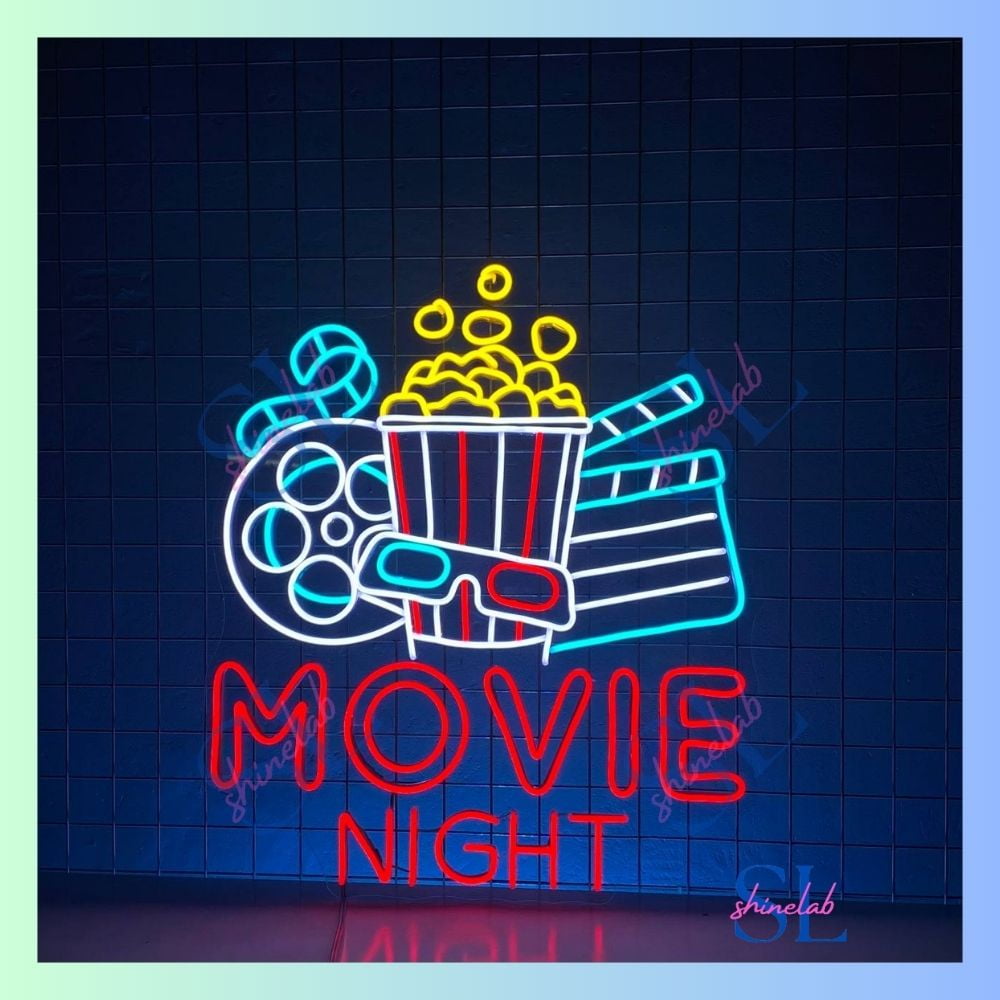 Shinelab Movie Night Neon Sign, Movie Night Neon Light, Cinema Theater ...