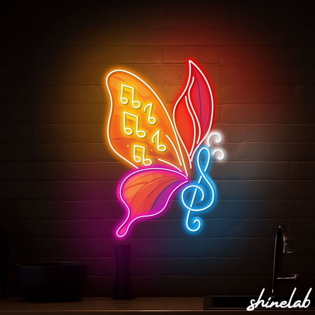 Shinelab Musical Butterfly Neon Sign, Treble Clef Wall Decor, Cute ...