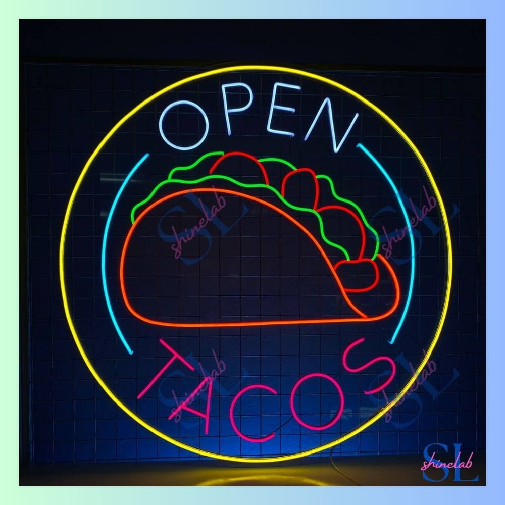 Shinelab Open Tacos Neon Wall Sign, Tacos Neon Light, Tacos Open ...