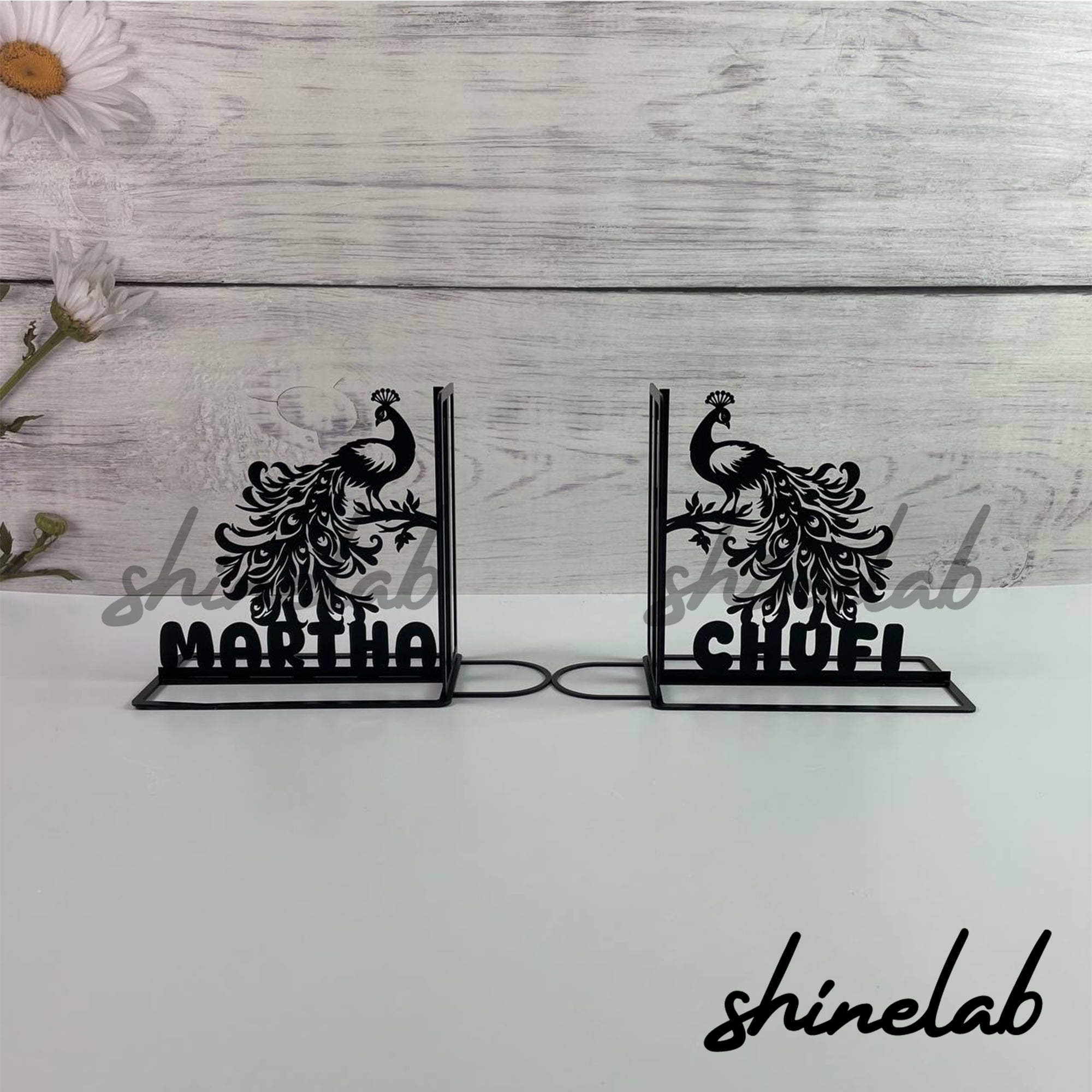 Shinelab Peacock Metal Bookends Custom Peacock Name Bookend Gift ...