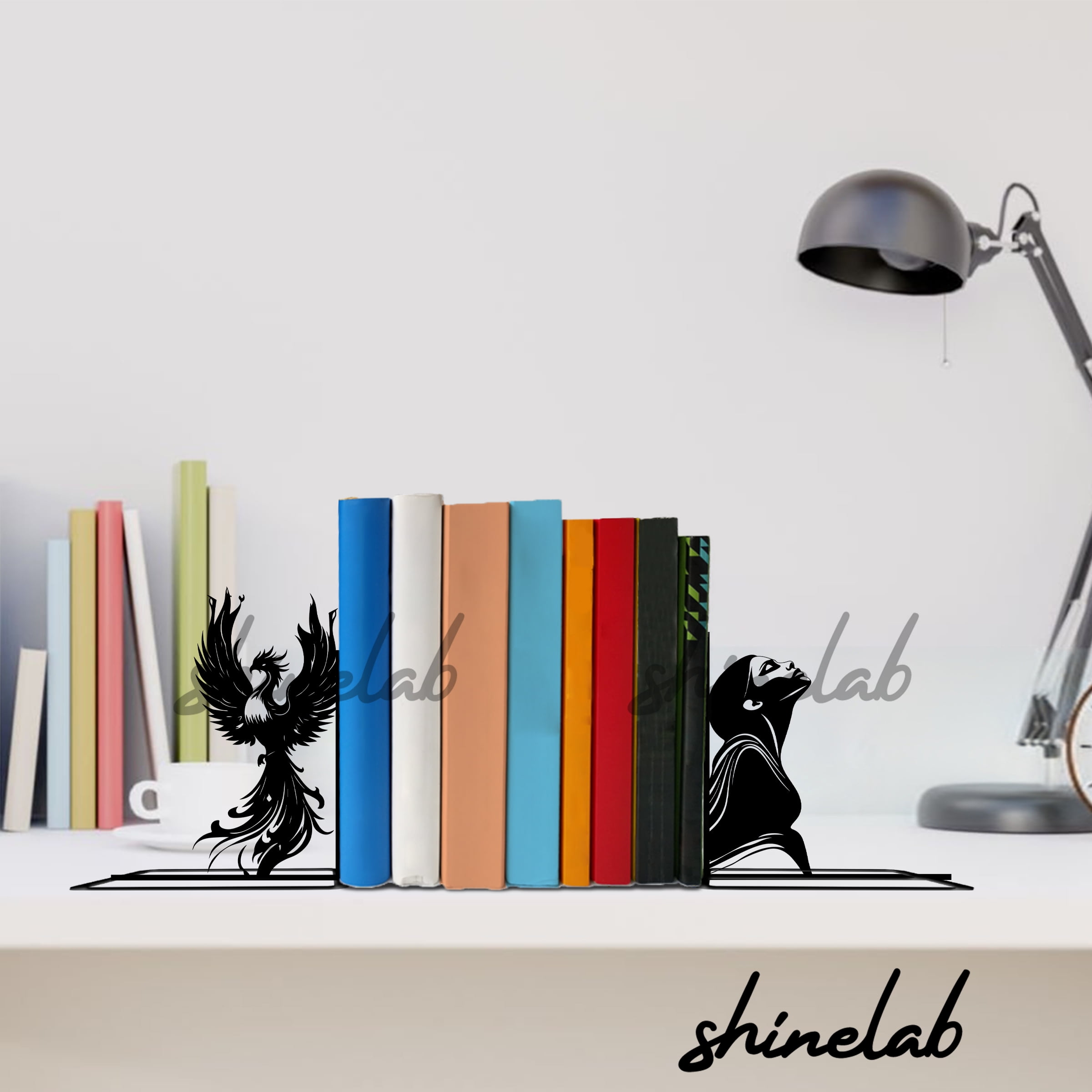Shinelab Phoenix Rebirth Metal Bookends, Firebird Bookshelf Decor ...