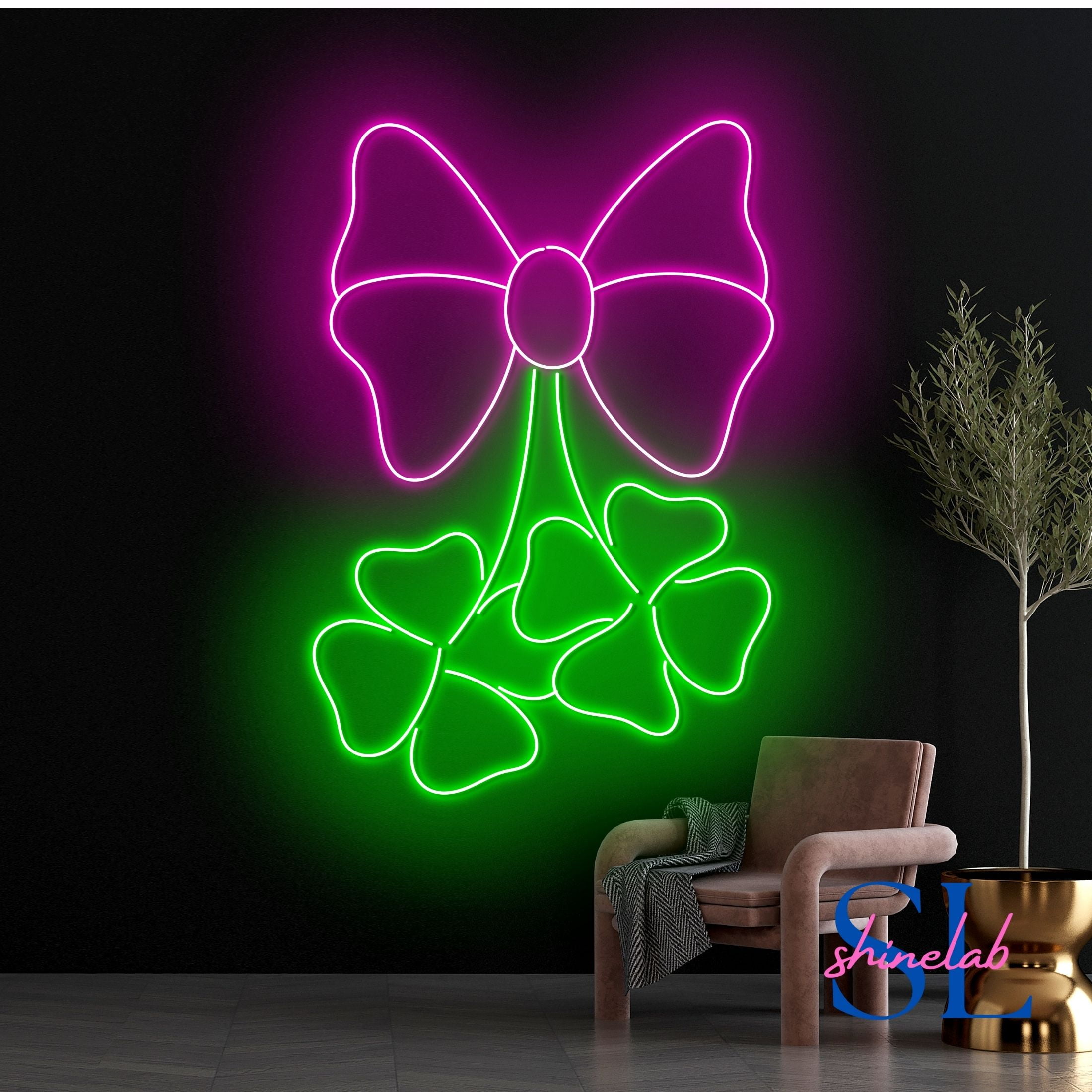 Shinelab Pink Bow Shamrock Neon Sign, Happy St. Patrick Day Led Sign, 4 ...
