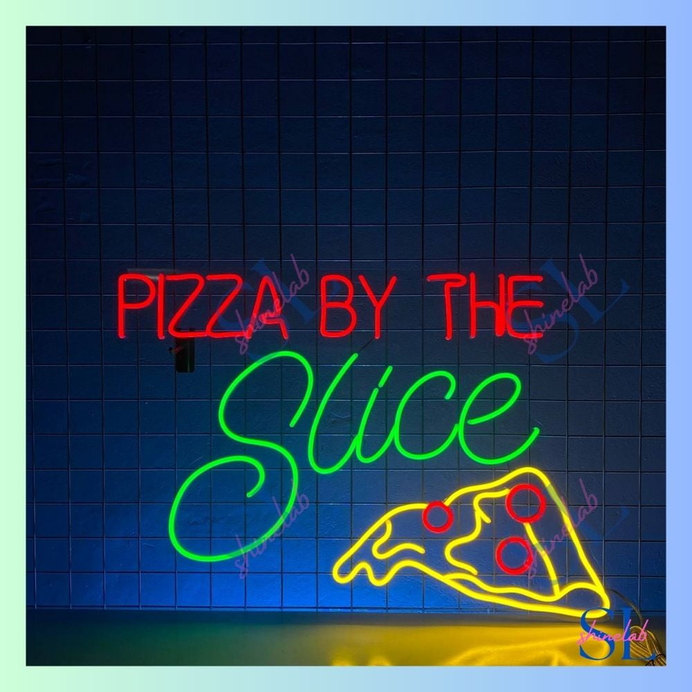 Shinelab Pizza By The Slice Neon Sign, Pizza Led Sign, Pizza Store Wall ...