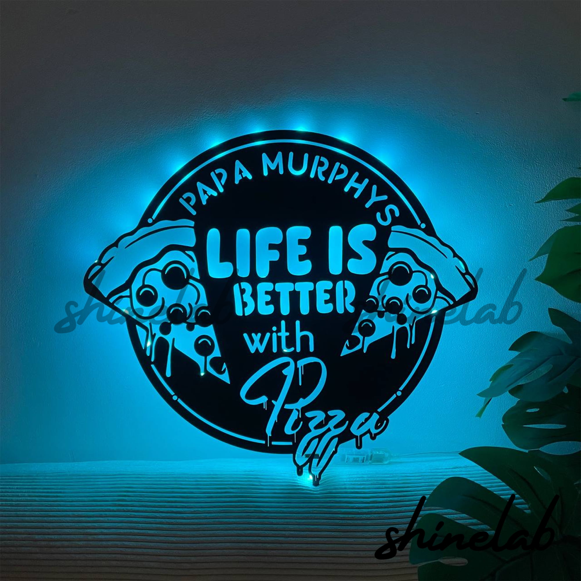 Shinelab Pizza Shop Metal Sign LED Wall Art, Custom Life Is Better With ...