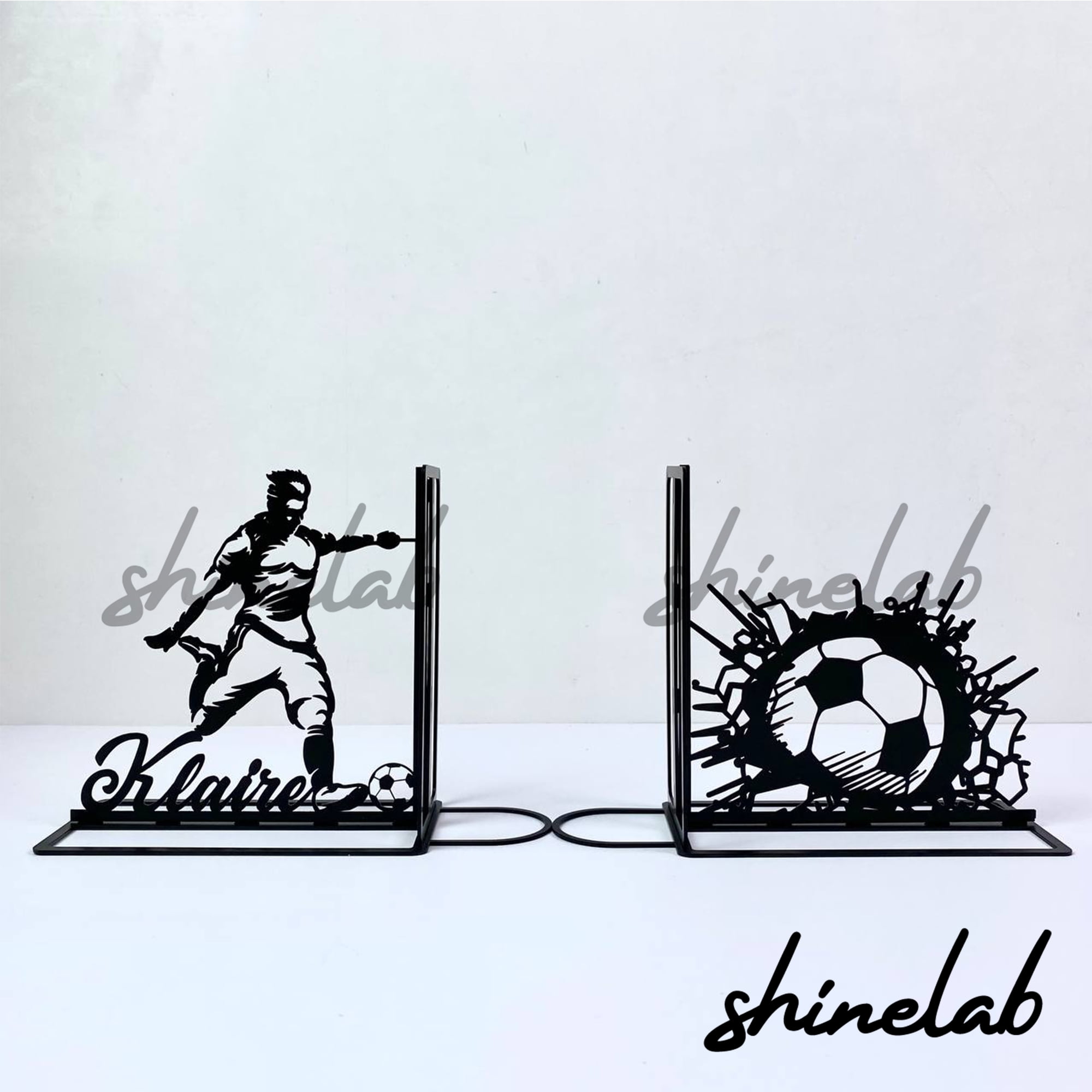 Shinelab Playing Soccer Metal Bookends Custom Football Player Name ...