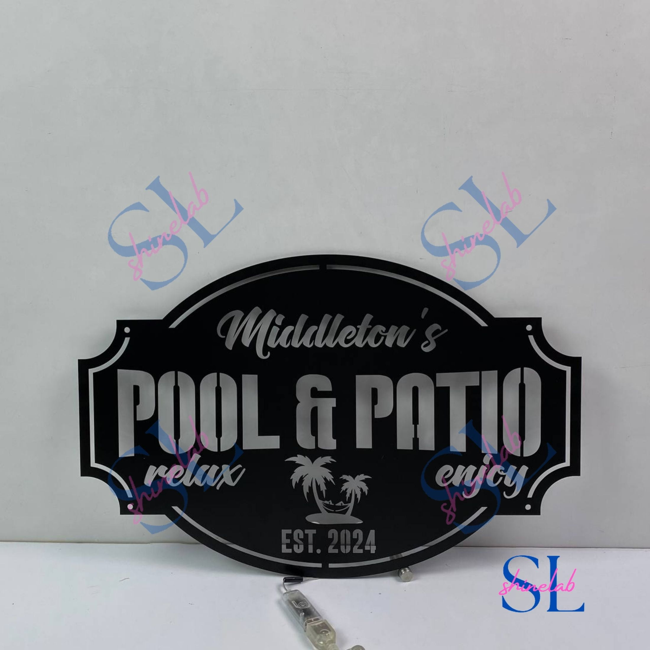 Shinelab Pool And Patio Metal Wall Art LED Light, Pool And Patio Name ...