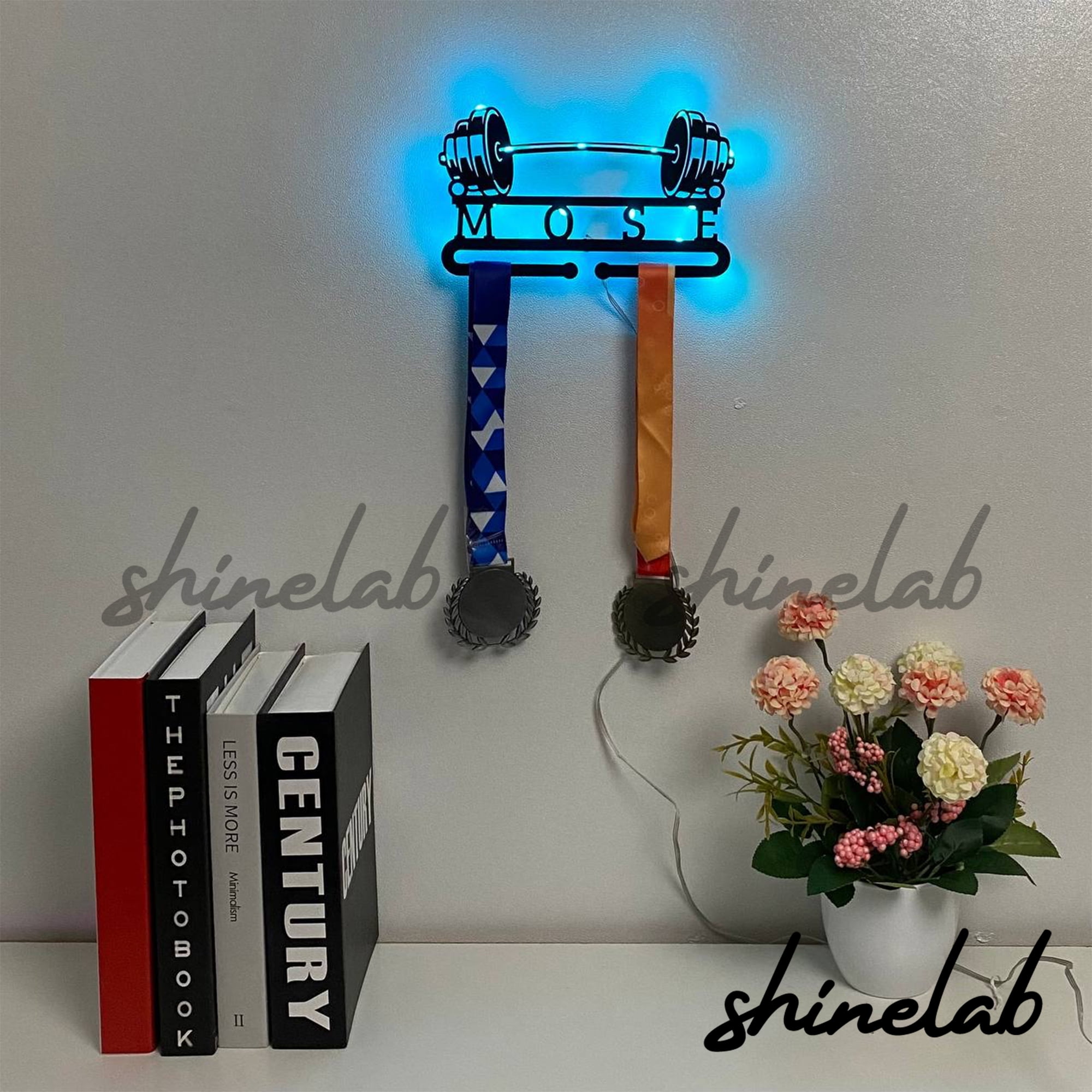 Shinelab Powerlifting Custom Medal Hanger, Gymmer LED Light Wall Art ...
