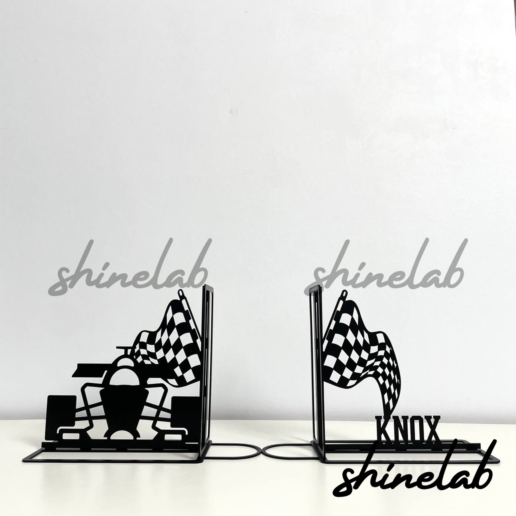 Shinelab Race Car Metal Bookends Custom Racer Personalized Name Bookend ...