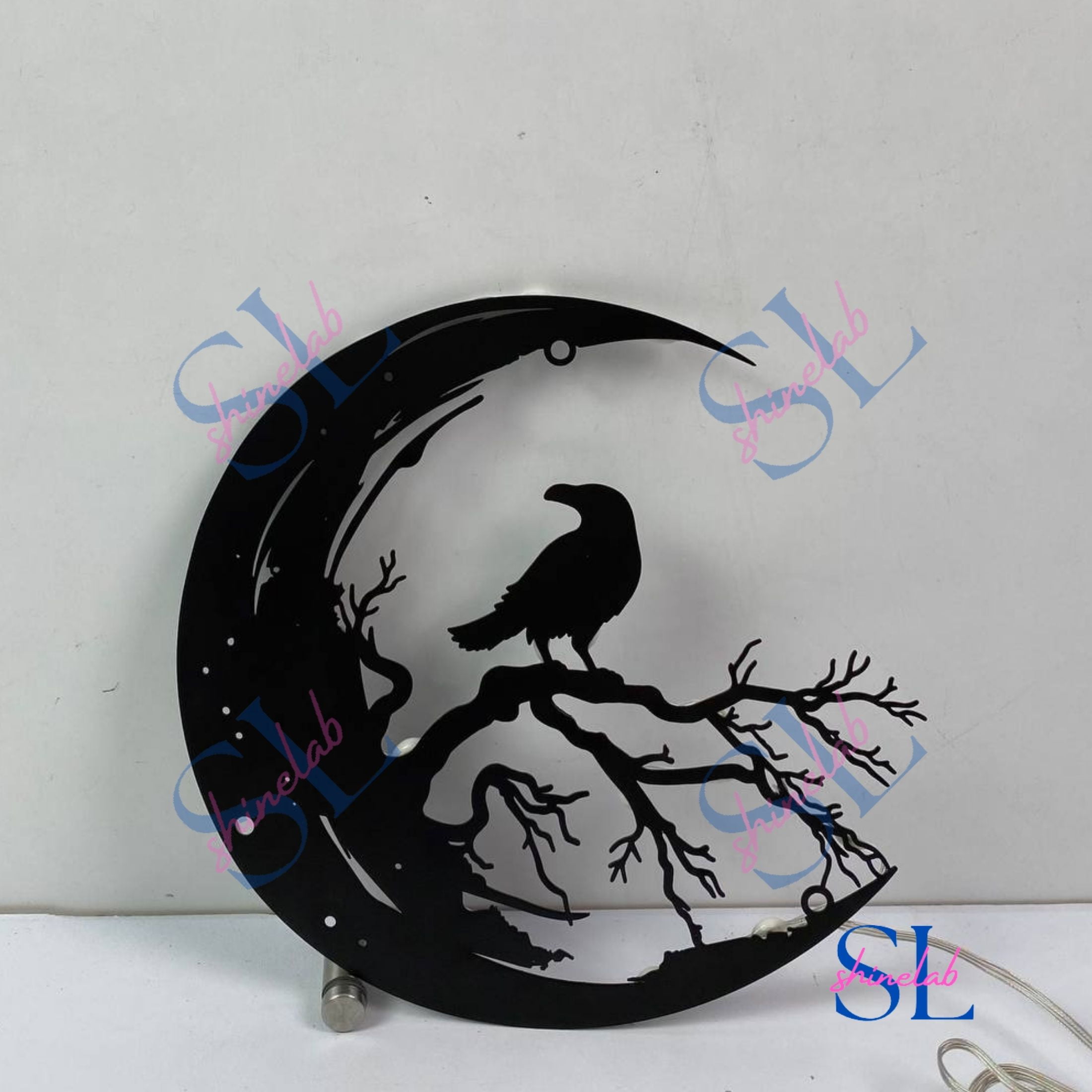 Shinelab Raven On The Moon Metal Sign, Raven On The Branch Led Sign ...