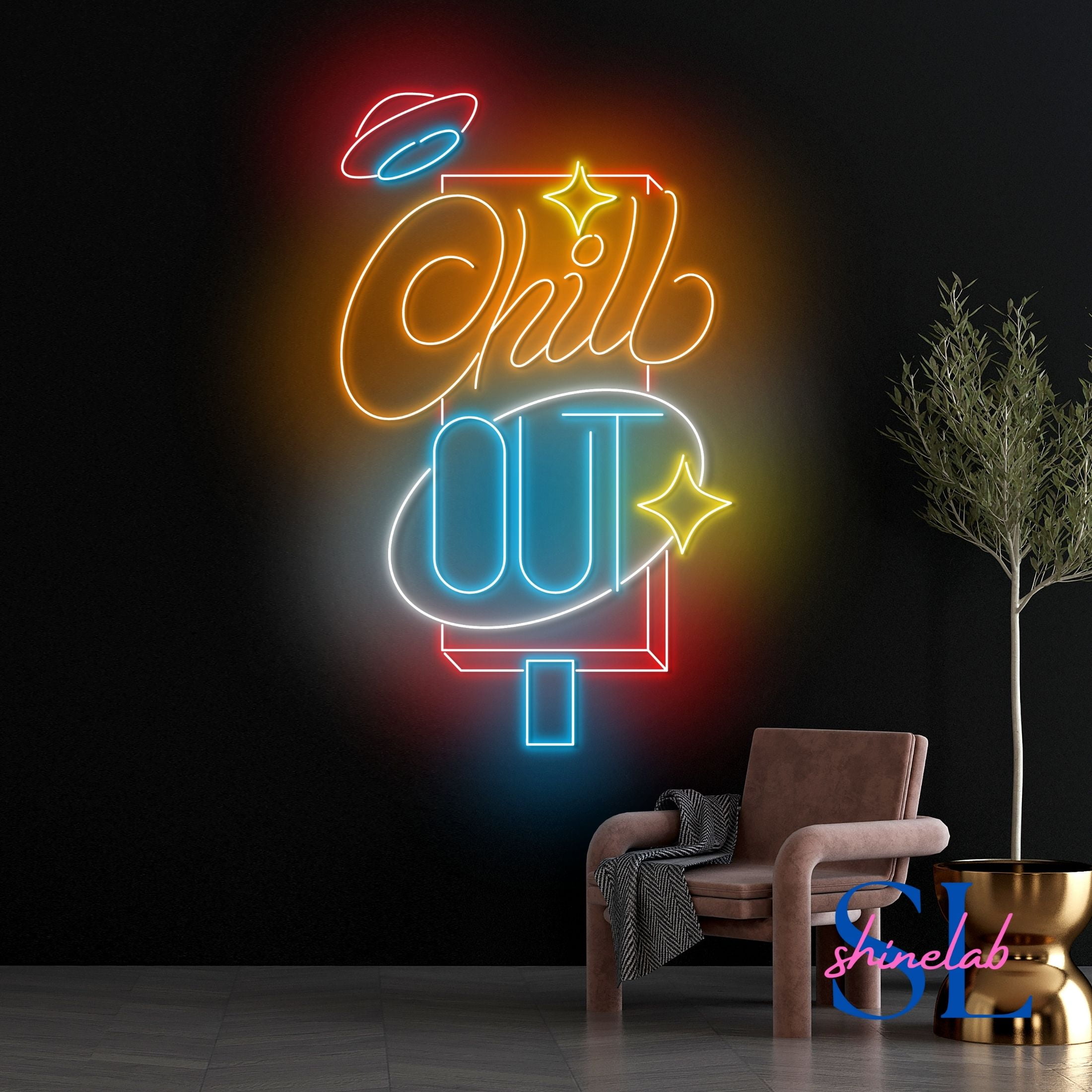 Shinelab Retro Chill Out Neon Sign, Chill Led Sign, Chill Area Wall Art ...
