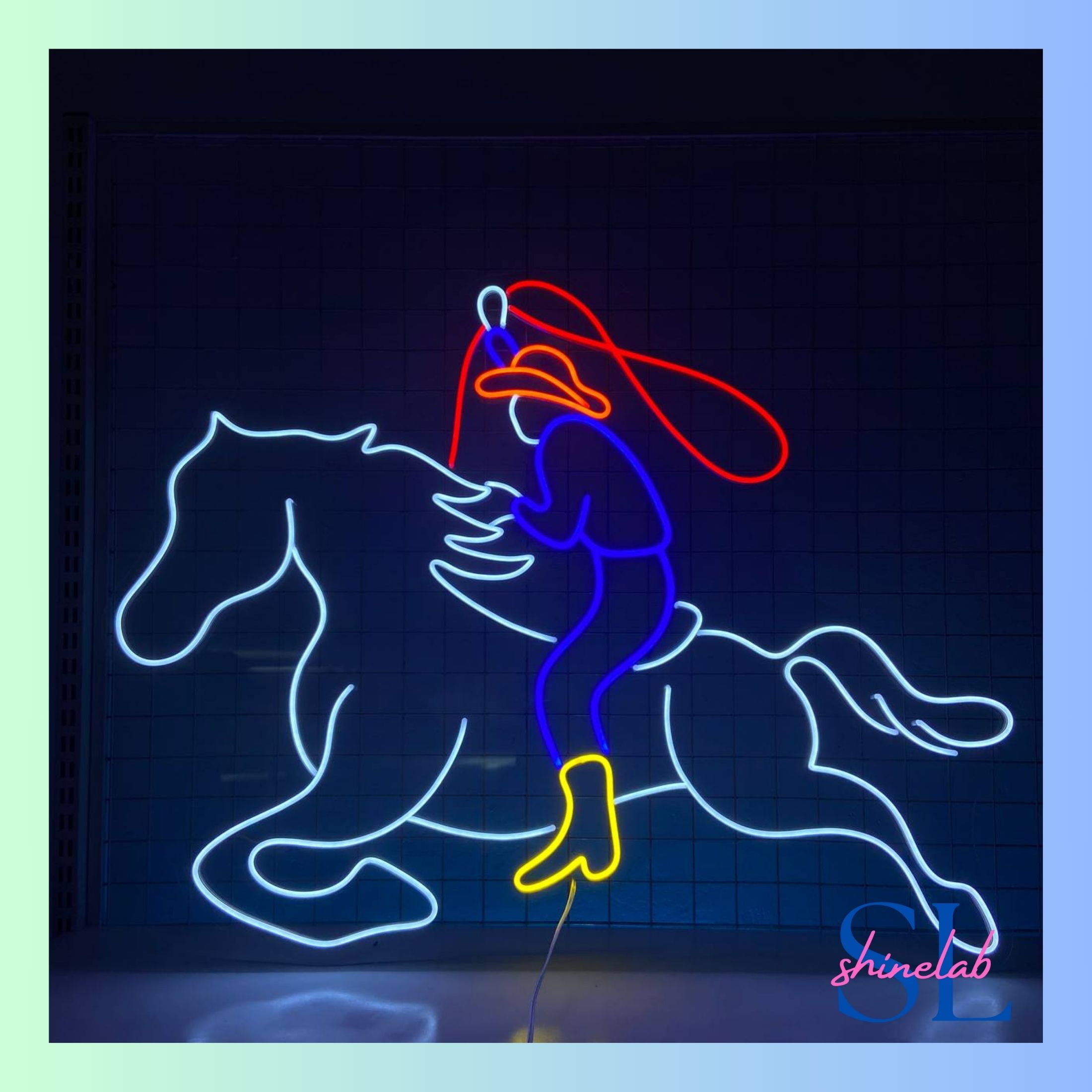 Shinelab Rodeo Cowboy Rides Horse Neon Sign, Cowboy Wall Art, Rodeo ...