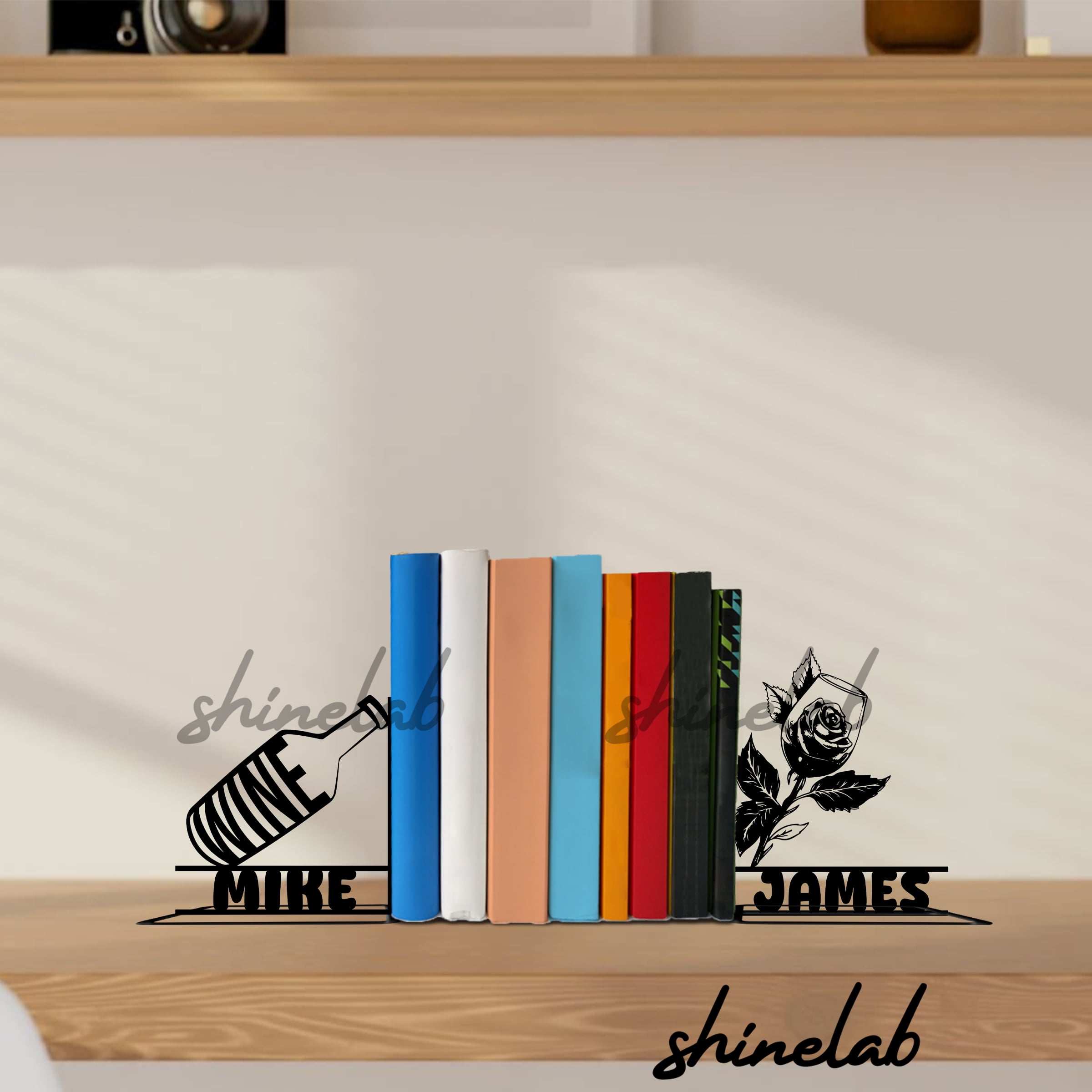Shinelab Rose Wine Metal Bookends, Bar Decor Bookshelf, Wines Gift ...