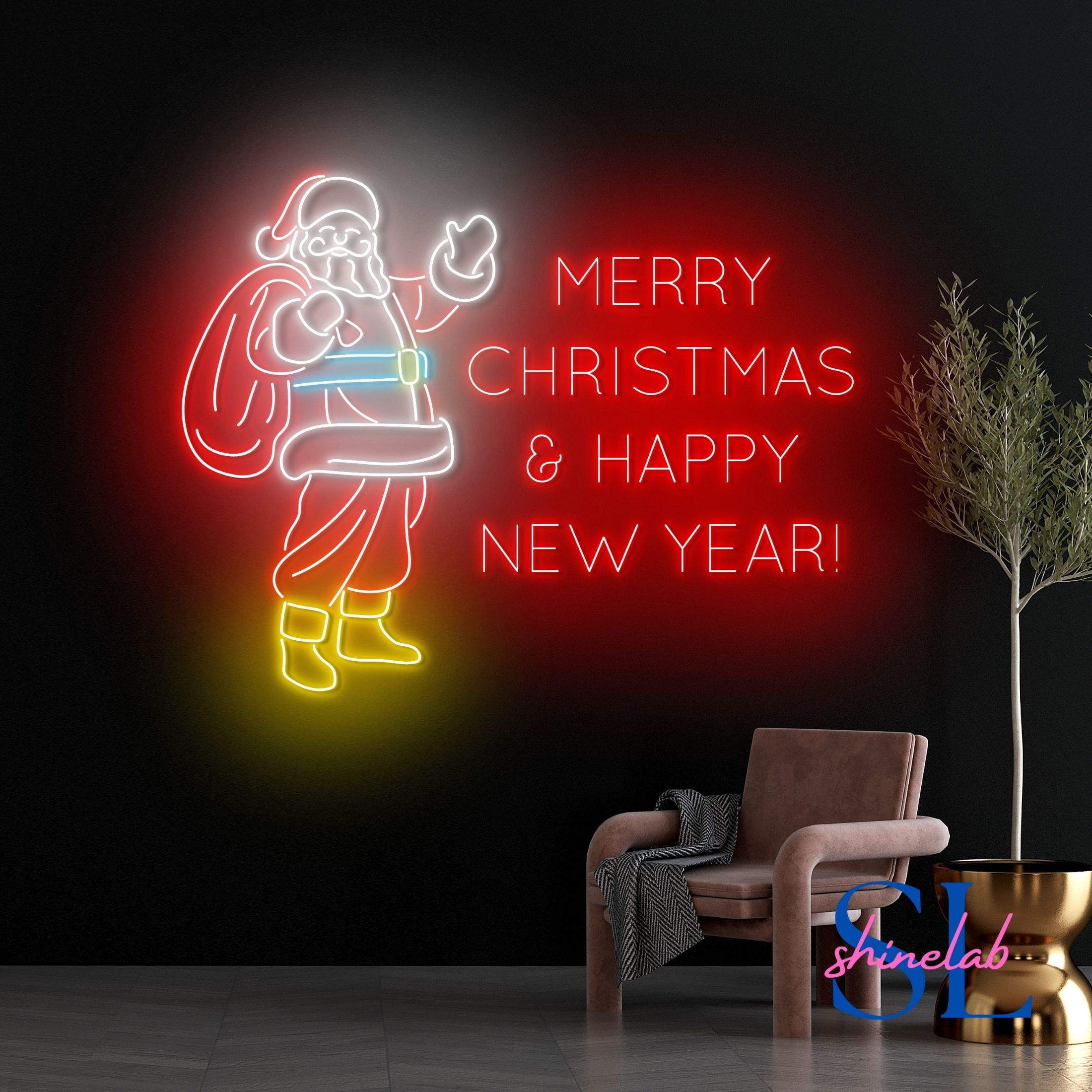 Shinelab Santa Claus Neon Sign, Merry Christmas & Happy New Year Led ...
