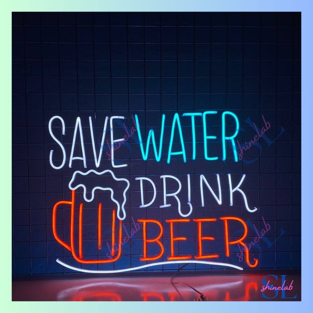 Shinelab Save Water Drink Beer Neon Sign, Beer Led Light, Bar Pub Wall ...