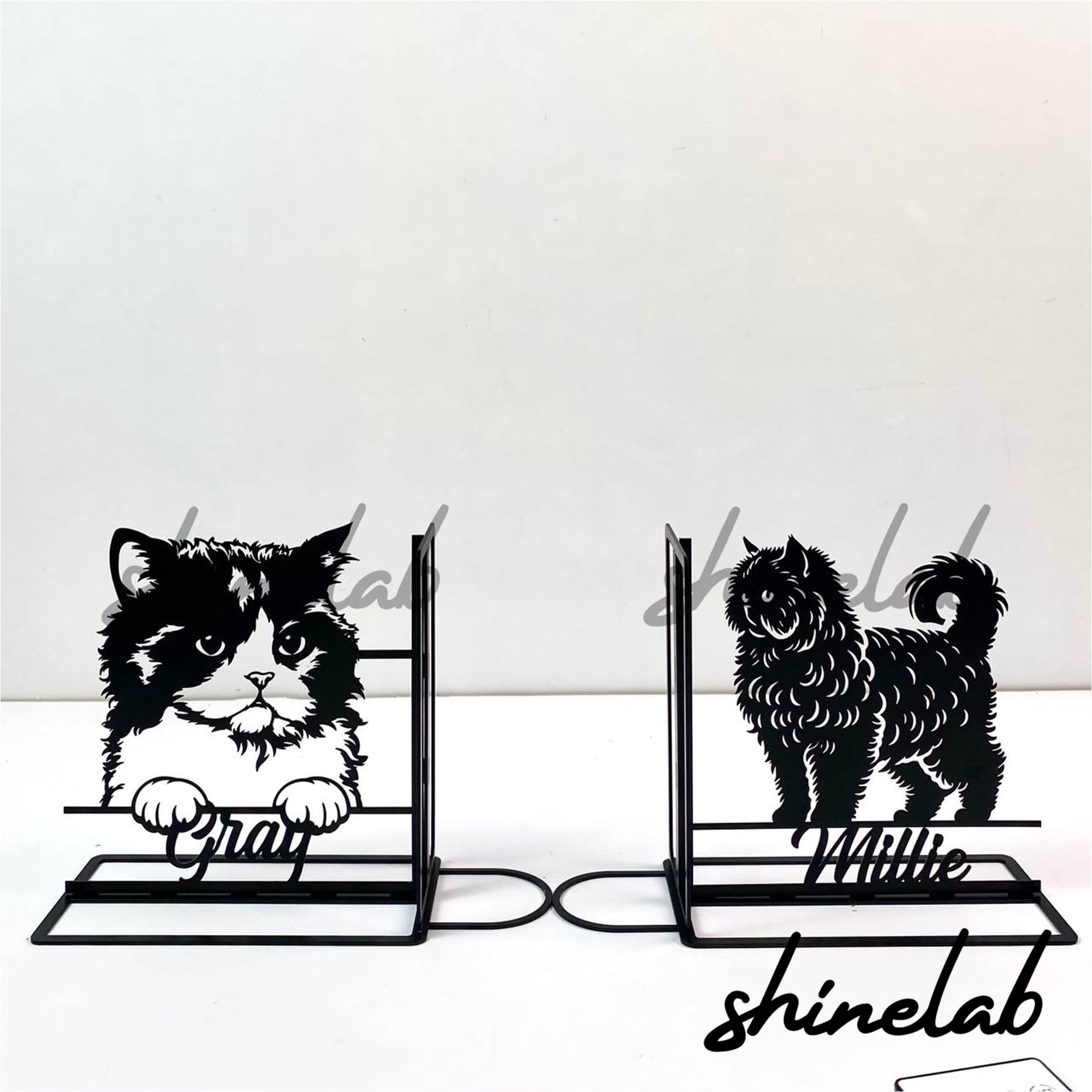 Shinelab Selkirk Rex Cat Metal Bookends Custom Pet Cat Name Bookend ...