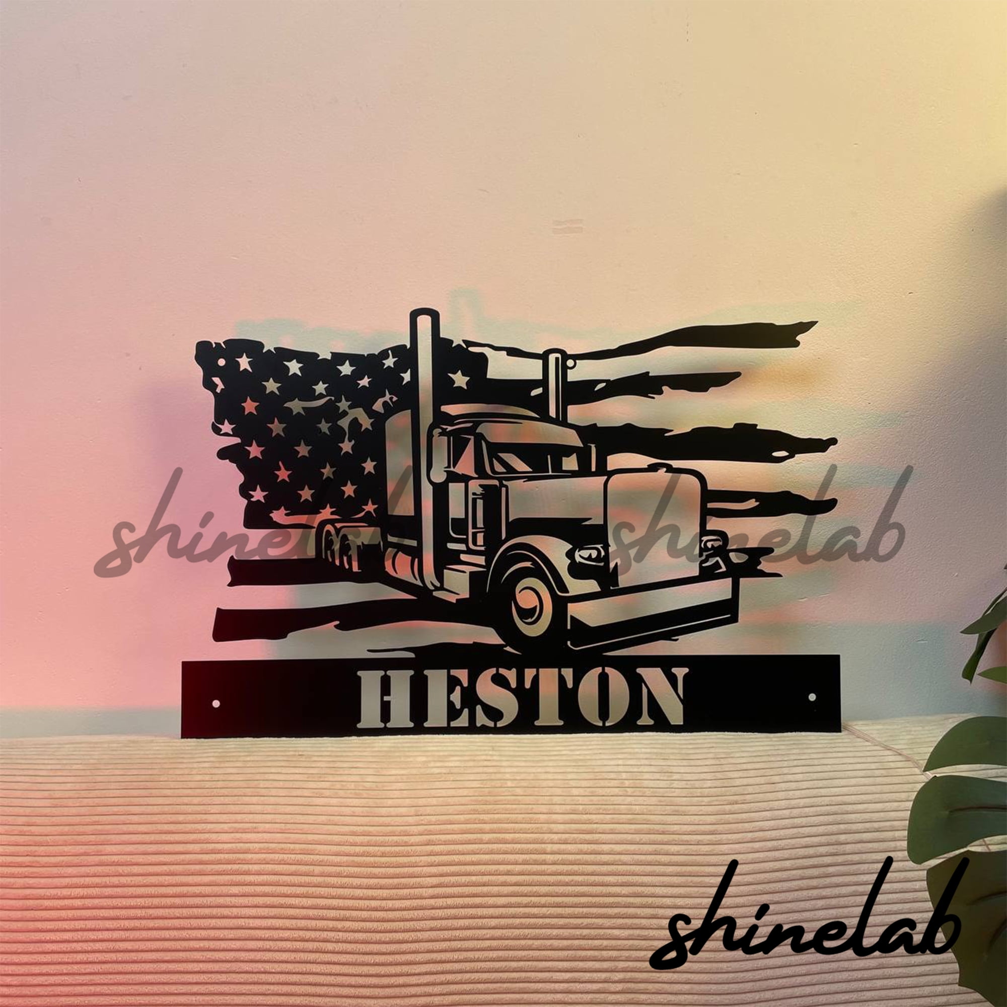 Shinelab Semi Truck Driver Metal Sign LED Wall Art, Custom Name Driver ...